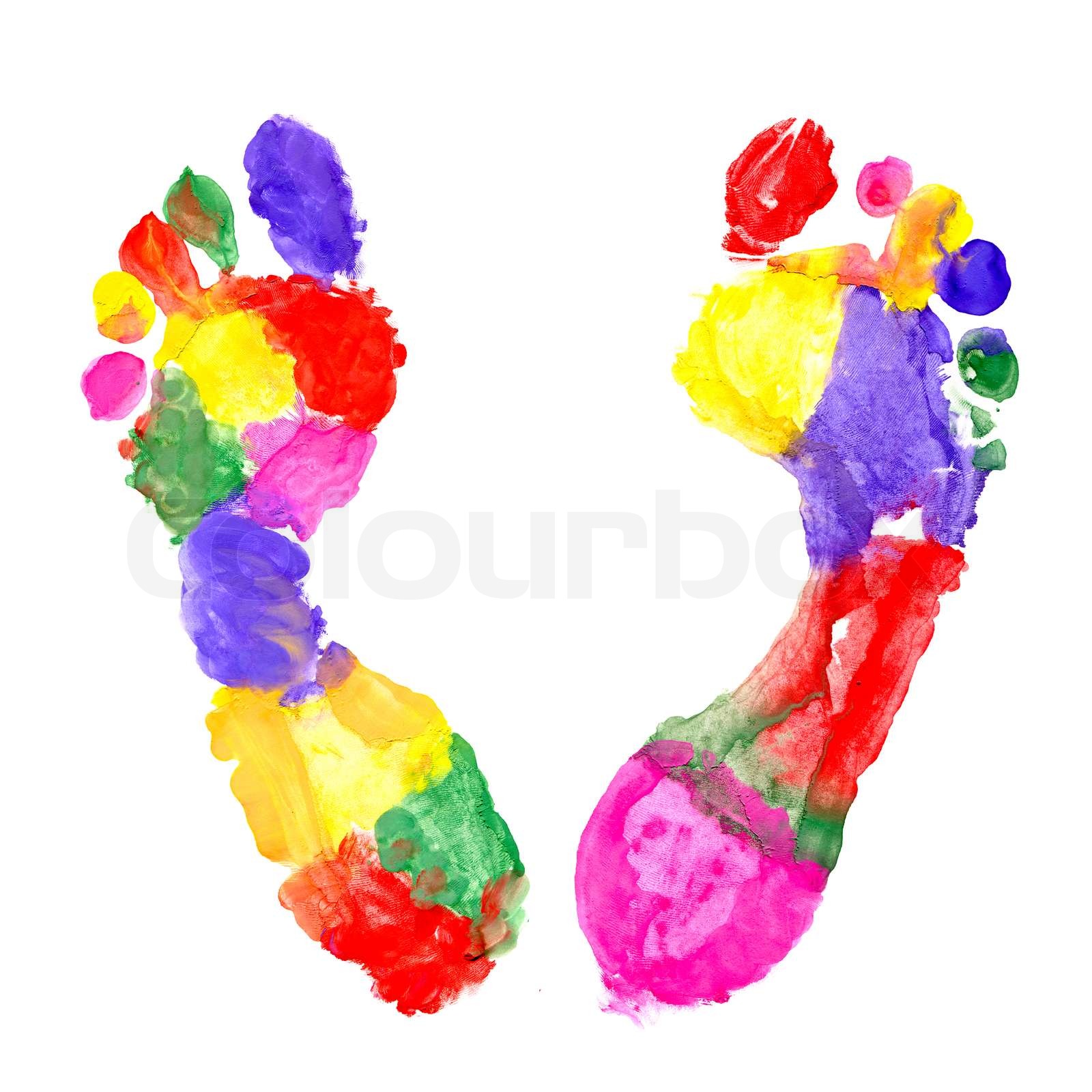 Multi Colored footprints on white background | Stock image | Colourbox