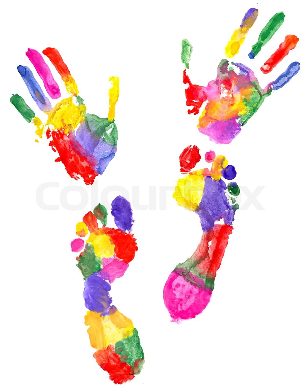 two colored handprint and two colored footprint | Stock image | Colourbox