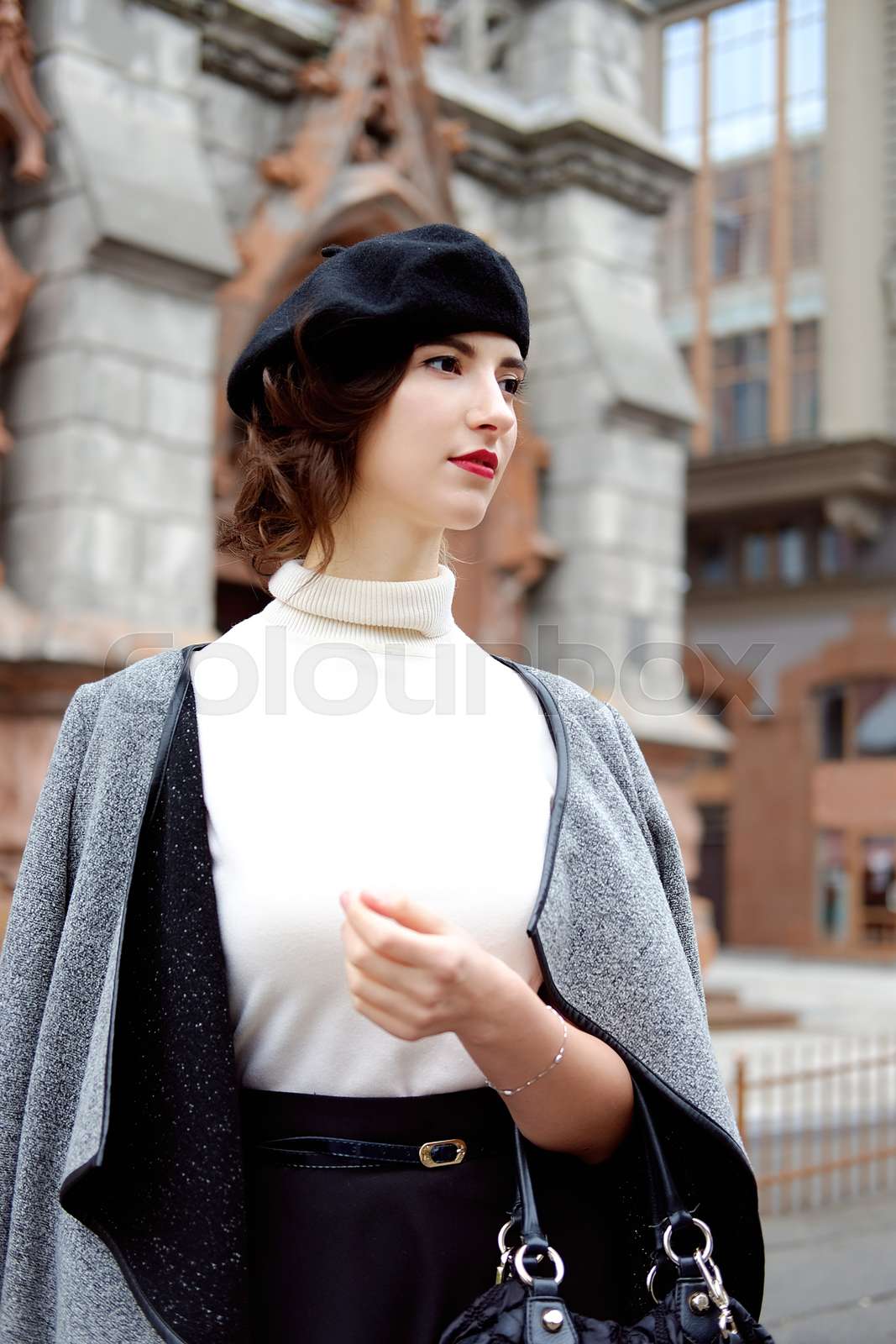 Retro styled portrait. Teacher woman in old fashioned classic outfit ...