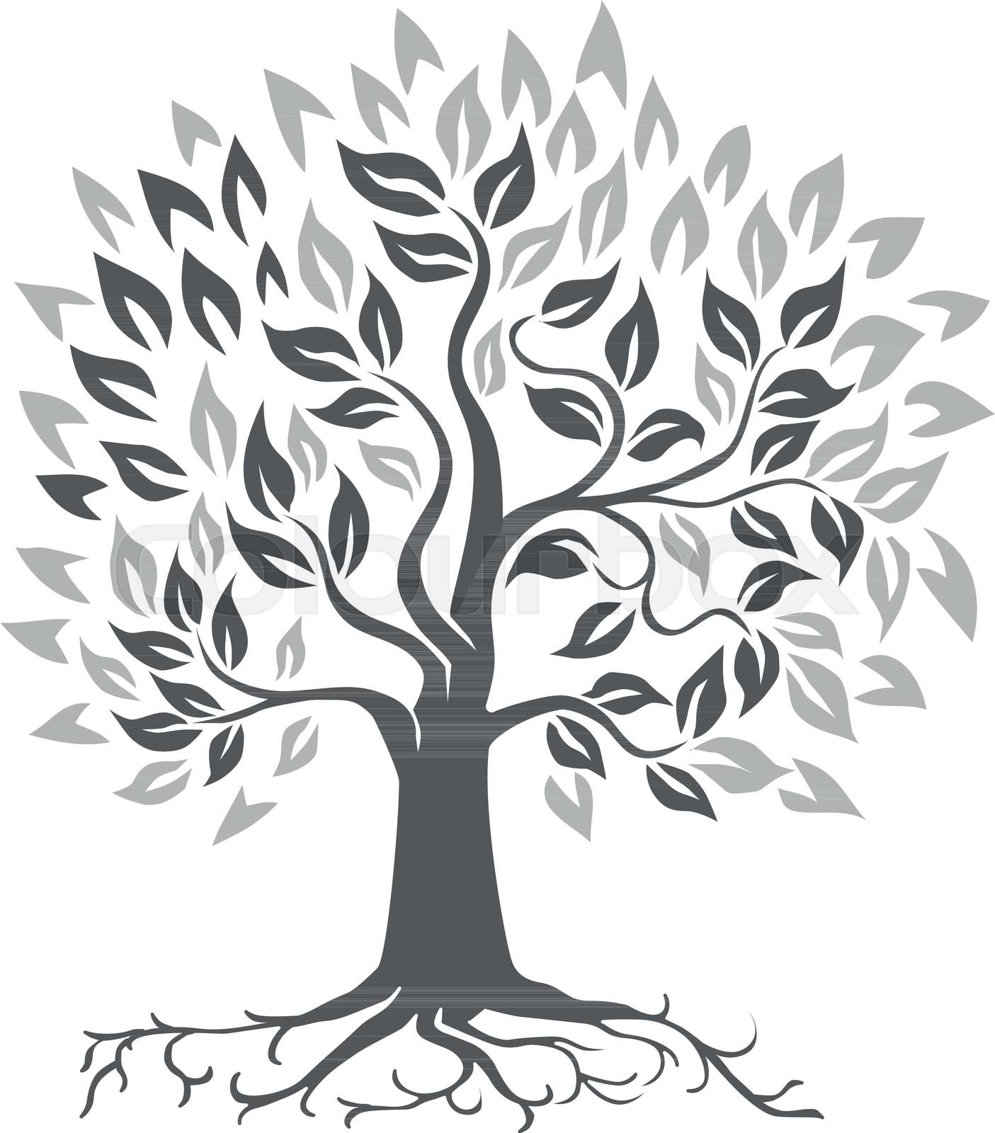 Stylized Oak Tree with Roots Retro | Stock vector | Colourbox