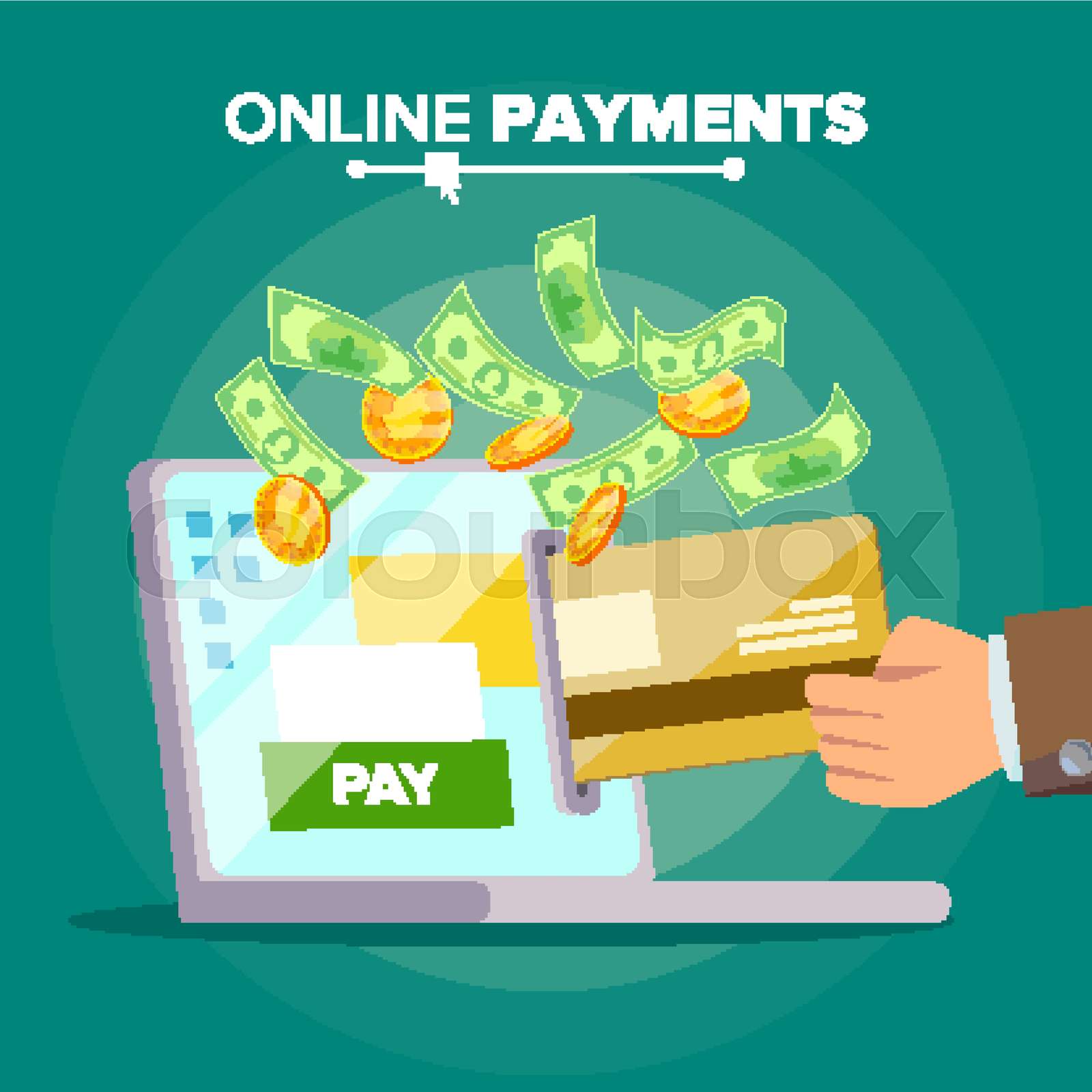 Laptop Payment Vector. Transaction And Paypass. Tax Research, Ecommerce ...