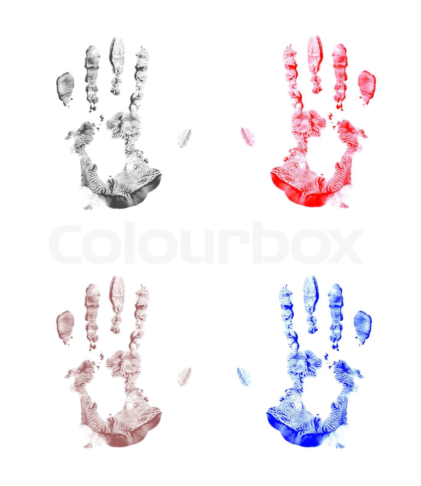Four isolated painted handprints Left and right | Stock image | Colourbox