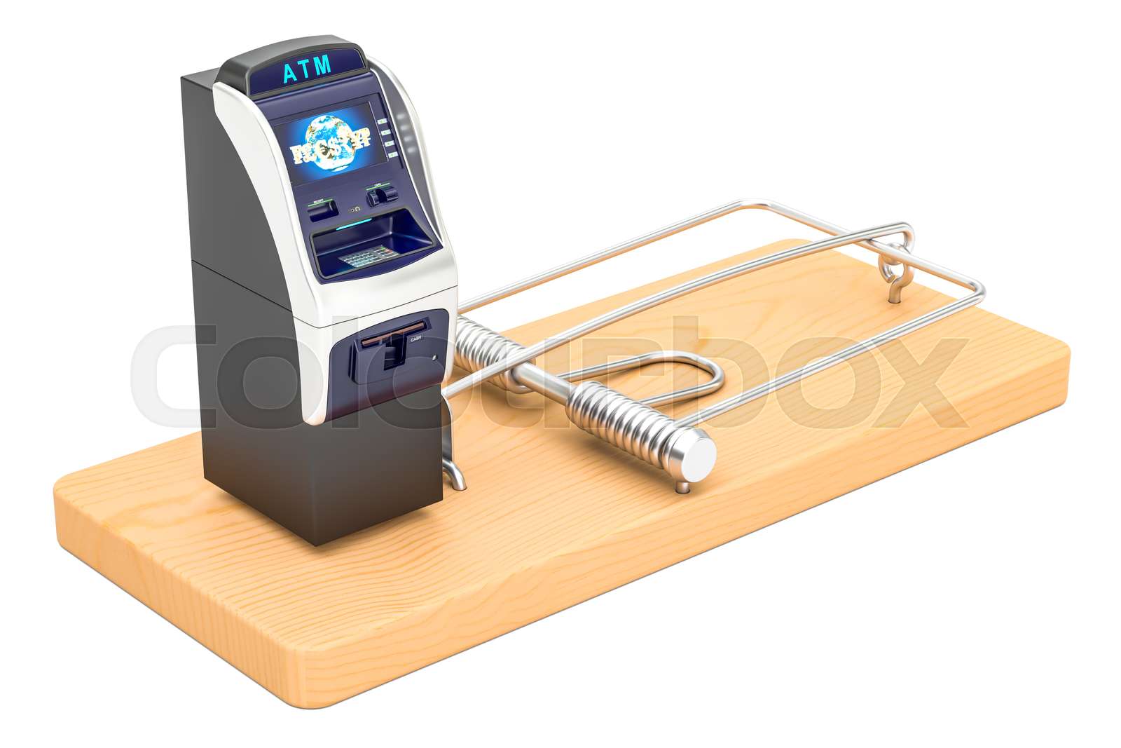 Mousetrap with ATM machine, 3D rendering | Stock image | Colourbox