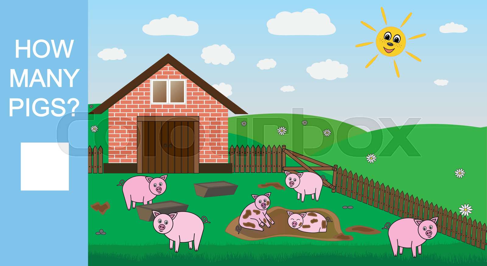 Counting game for preschool children. Count how many pigs, educational ...