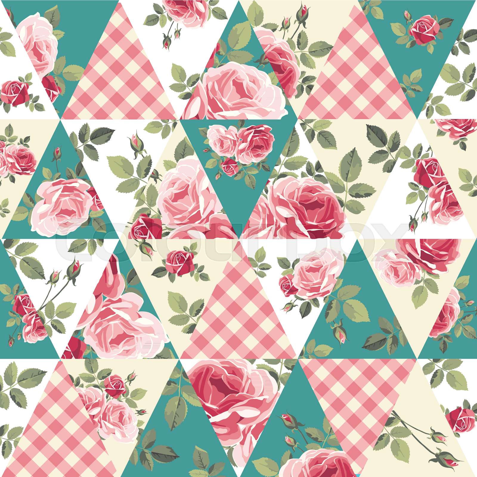 Patchwork pattern with roses. | Stock vector | Colourbox