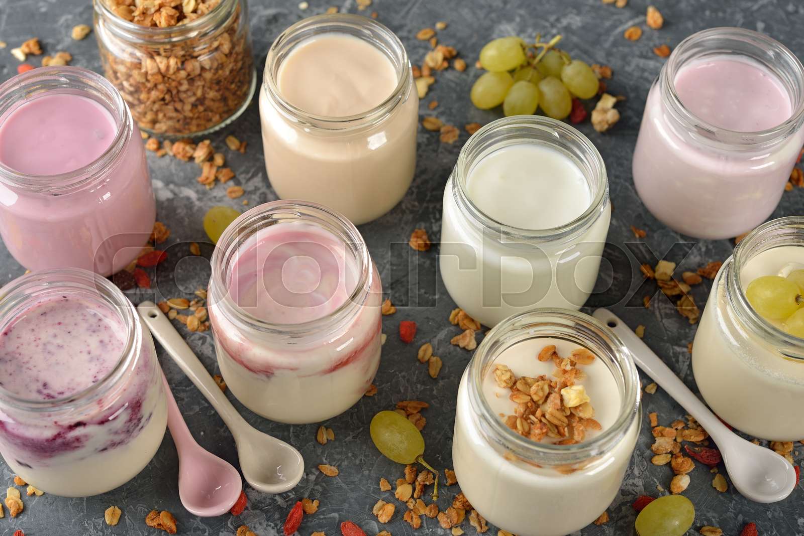 Various natural yogurts | Stock image | Colourbox