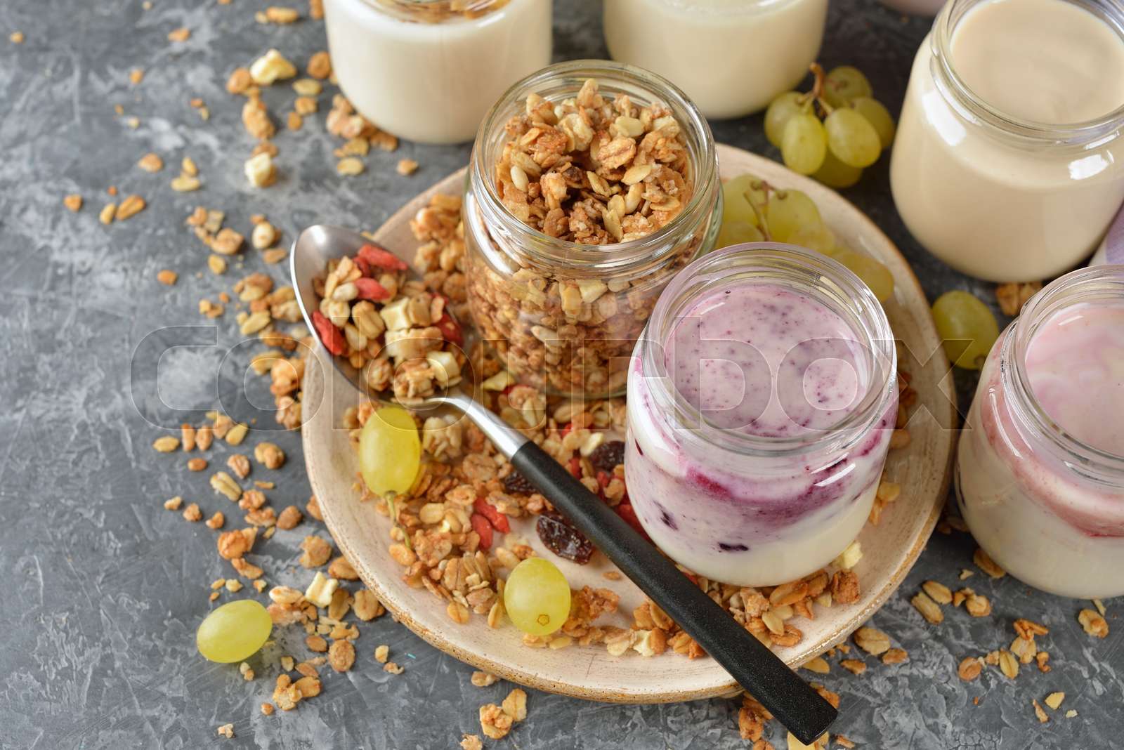 Natural yoghurt with muesli | Stock image | Colourbox