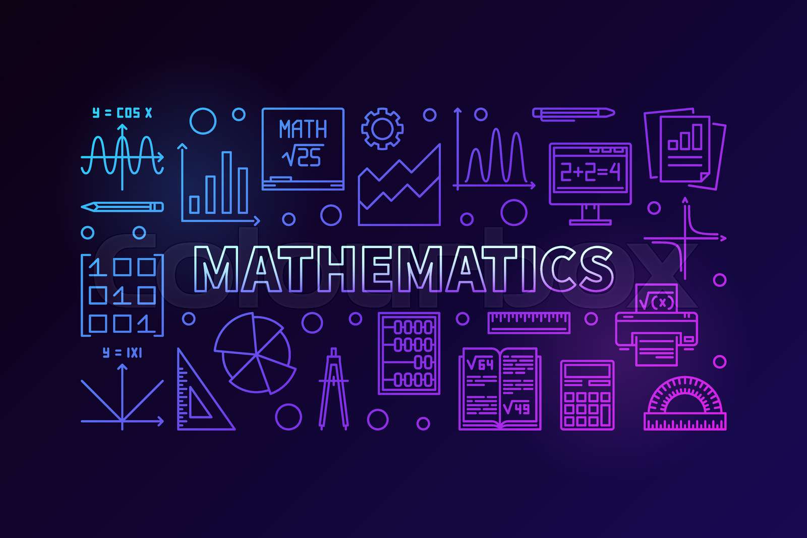 Mathematics vector line colorful horizontal banner | Stock vector ...