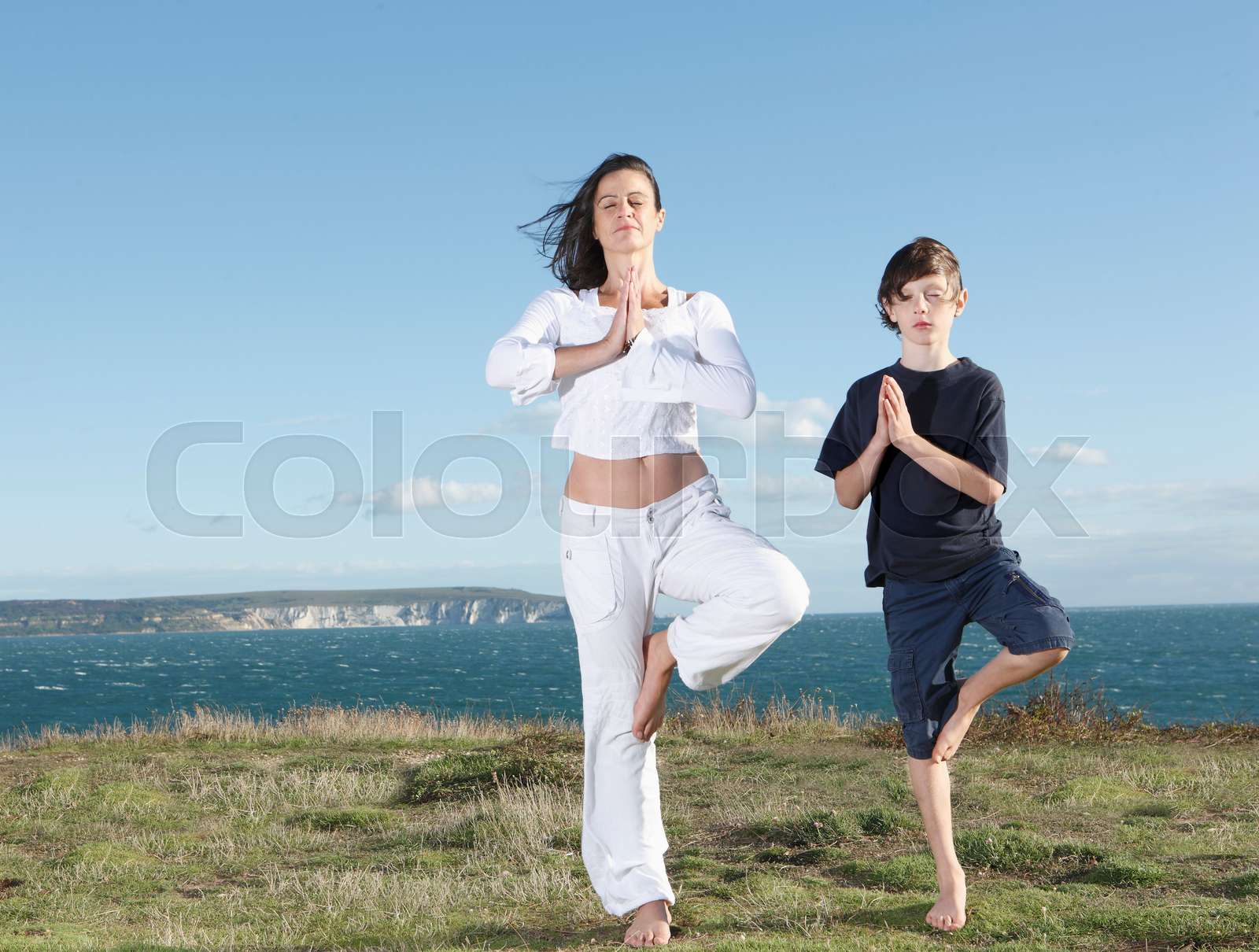Mother And Son Practicing Yoga Stock Image Colourbox