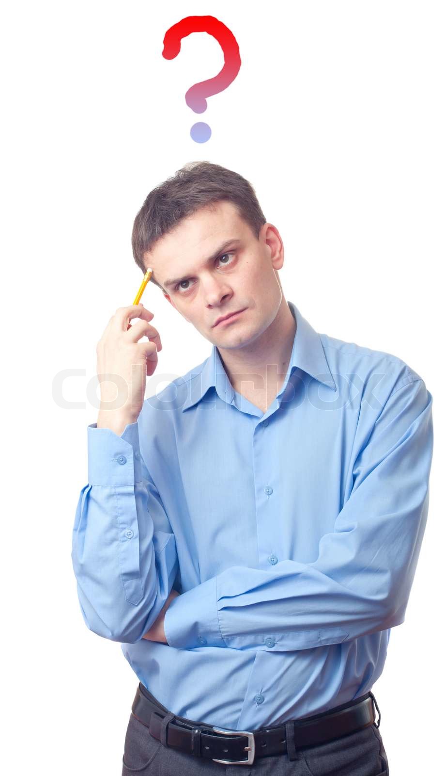 Junger Geschäftsmann Denken und Fragezeichen Hintergrund | Stock Bild ...