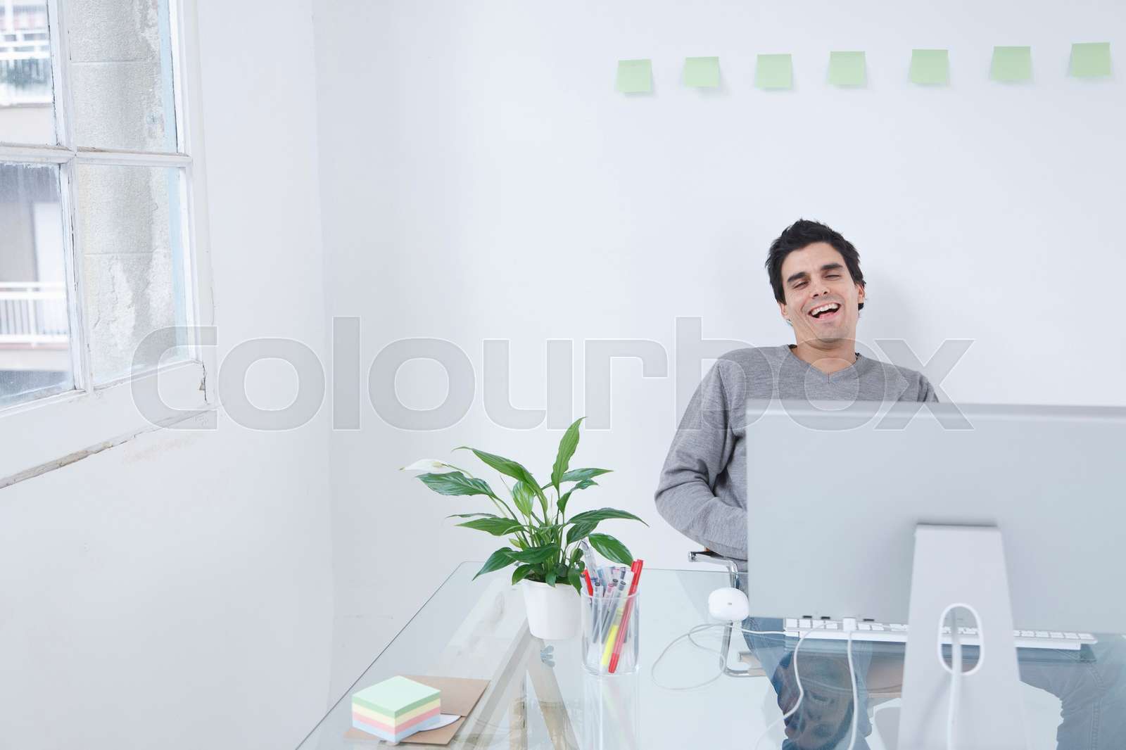 Man laughing at computer | Stock image | Colourbox