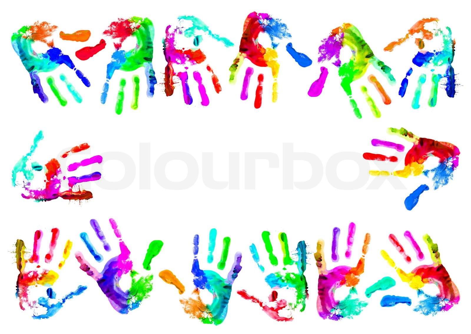 Multi farbige gemalte handprints in der Form eines Rahmens | Stock Bild ...