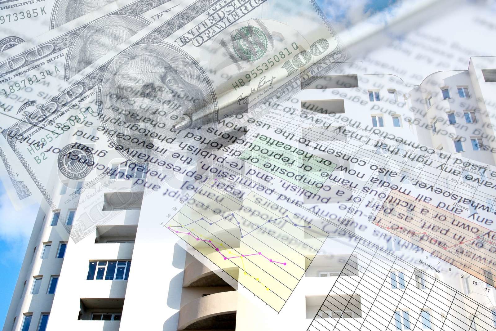 Valuable papers, charts and diagrams - a collage | Stock image | Colourbox