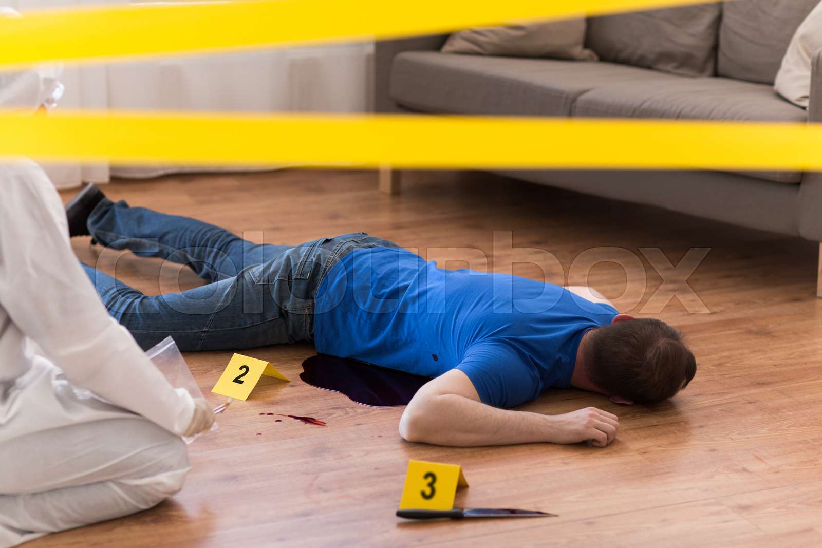 criminalist collecting evidence at crime scene | Stock image | Colourbox