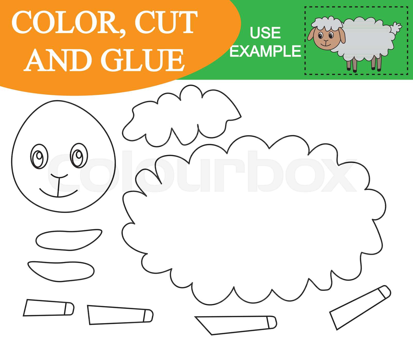 Color, cut and glue to create the image of sheep (animal). Educational ...