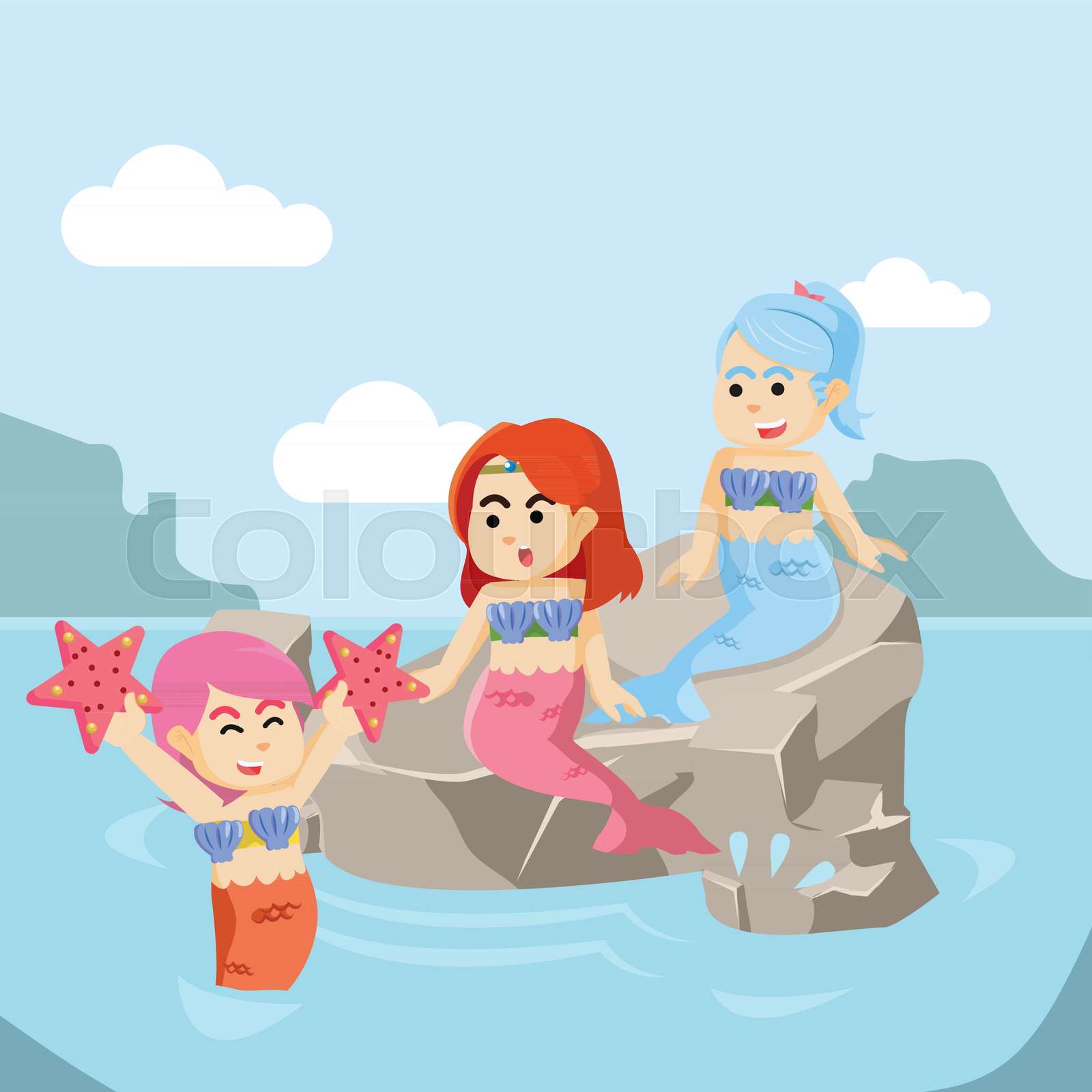 Mermaids on rock at the surface | Stock vector | Colourbox