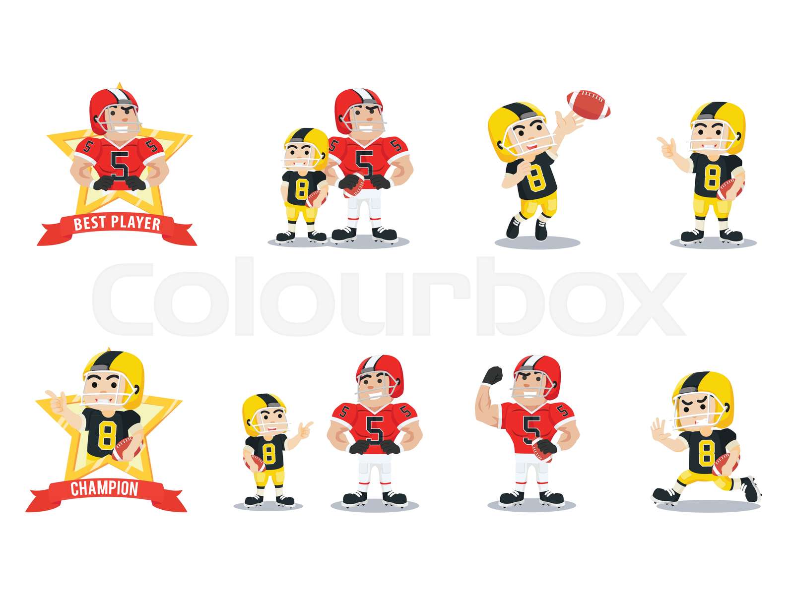 American footbal player cartoon set | Stock vector | Colourbox