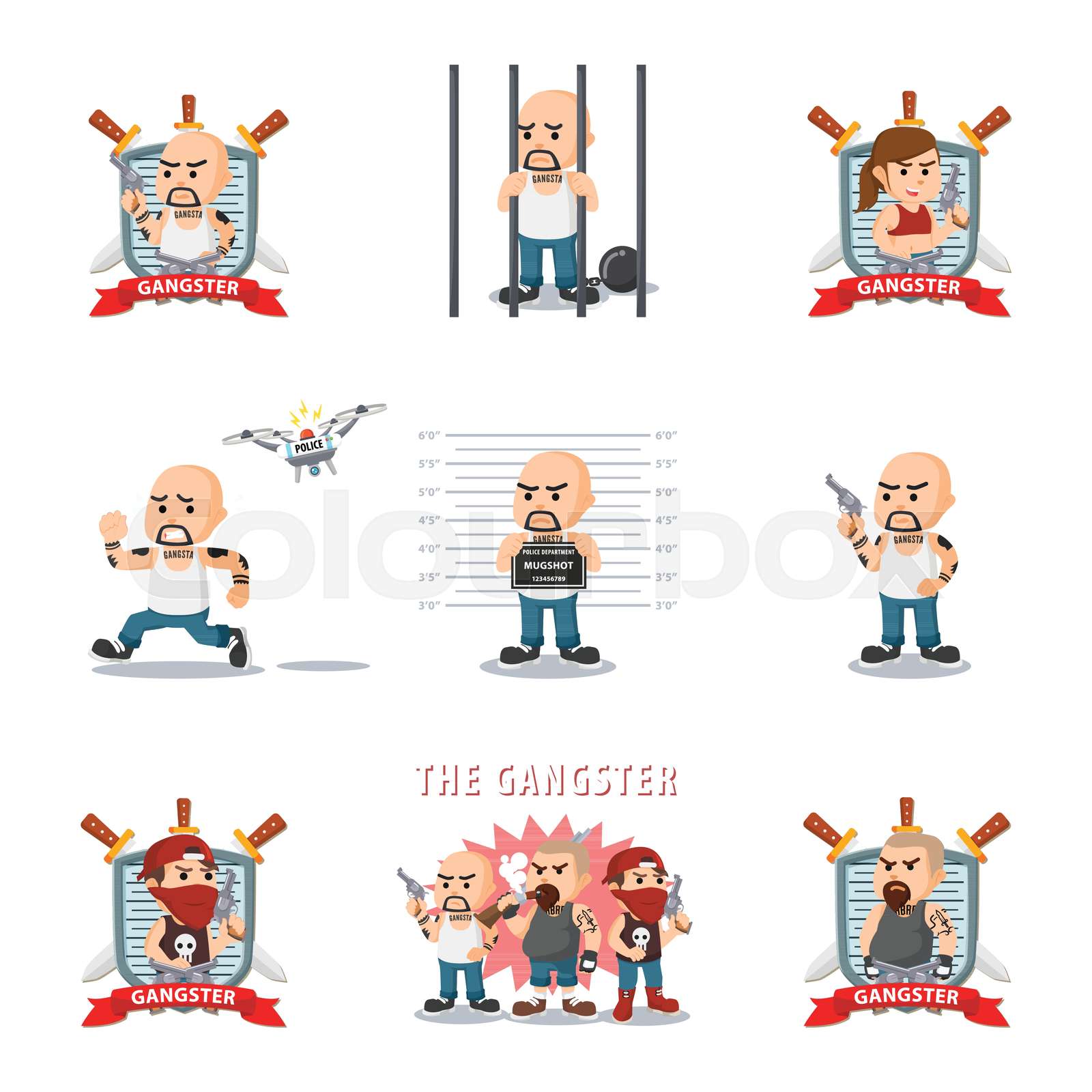 Gangster cartoon set illustration design | Stock vector | Colourbox