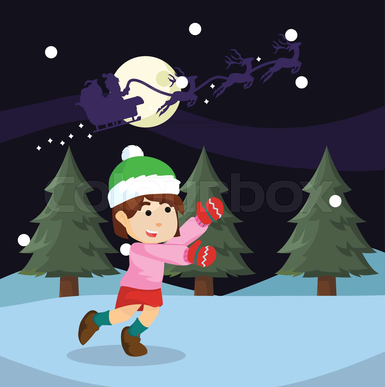 Girl chasing santa illustration design | Stock vector | Colourbox