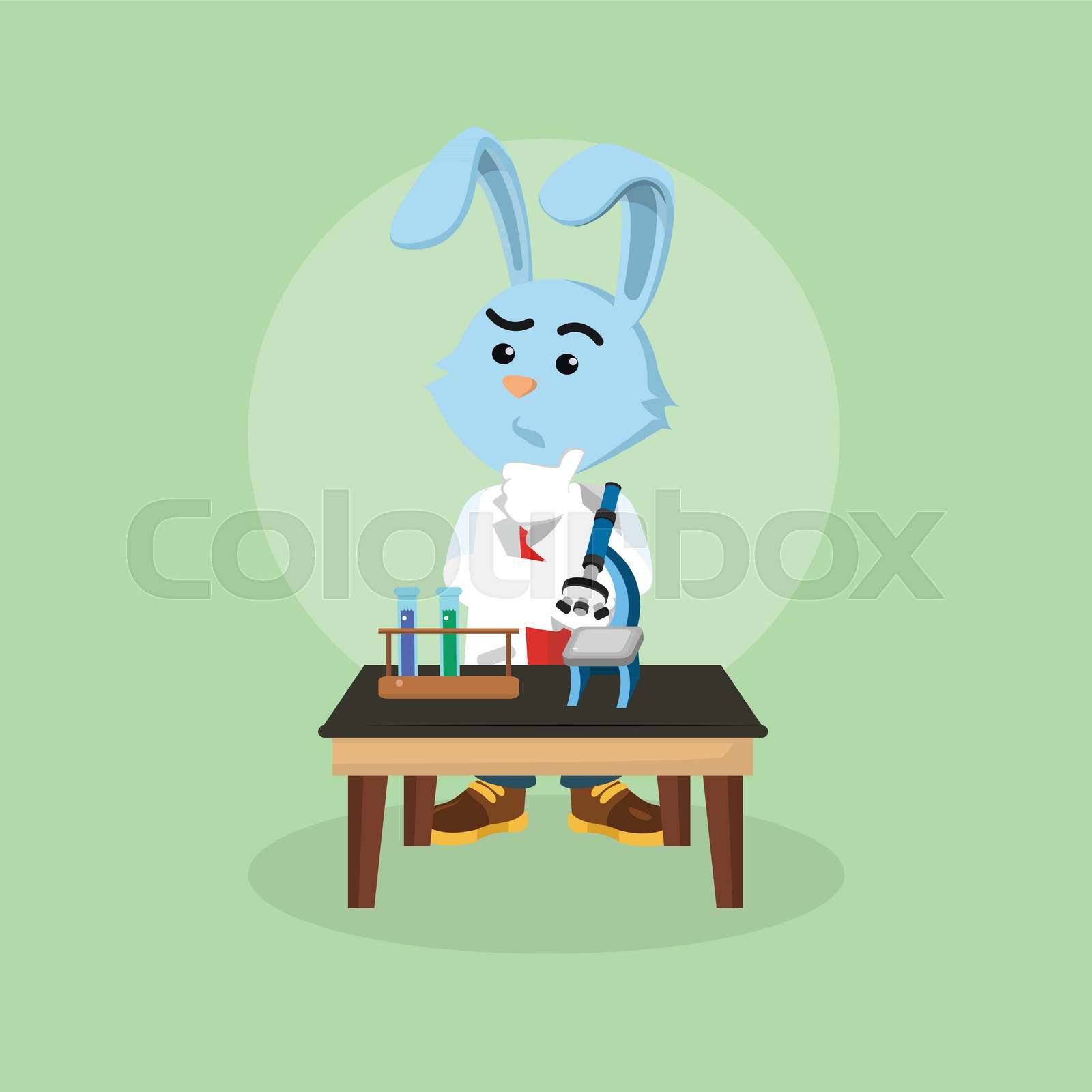 Rabbit scientist in front of table | Stock vector | Colourbox
