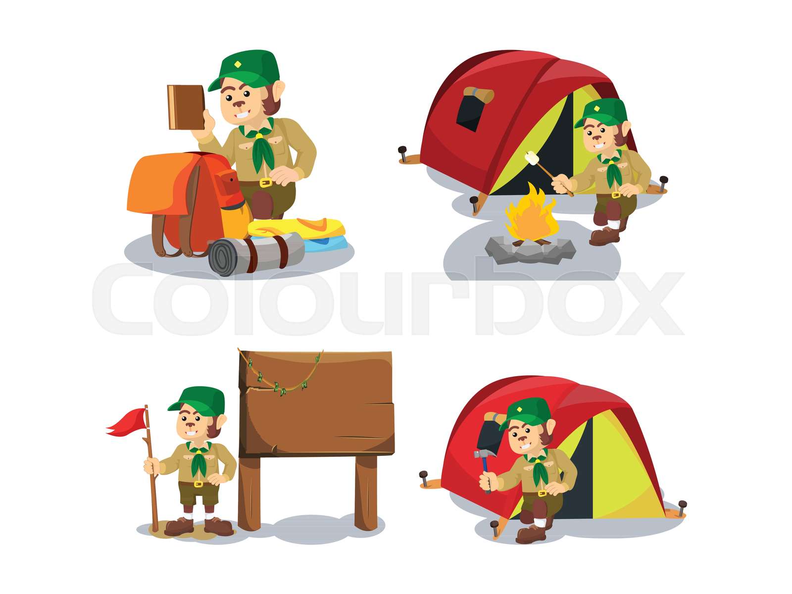 Monkey scout cartoon set | Stock vector | Colourbox