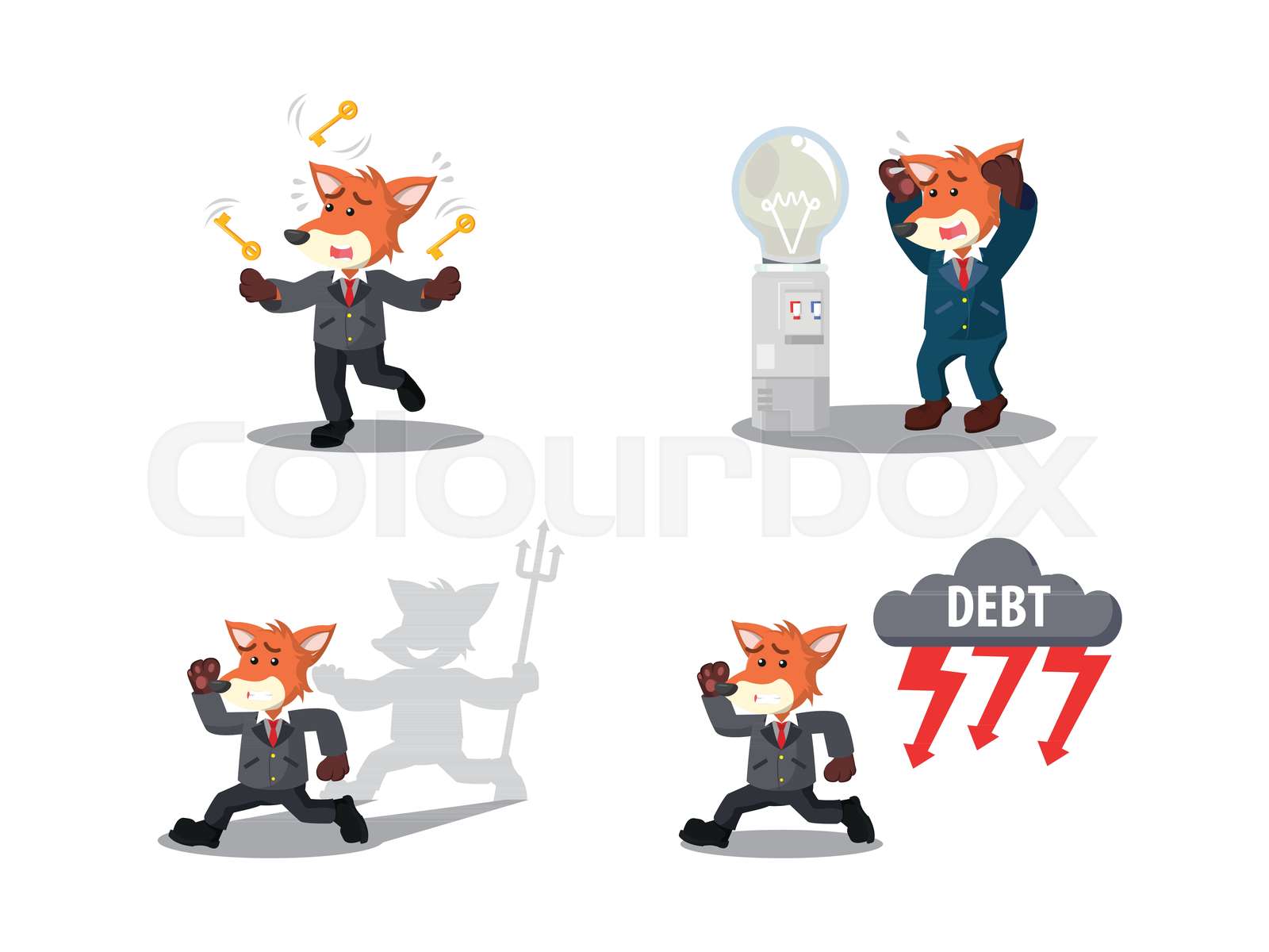 Business fox scared cartoon set | Stock vector | Colourbox