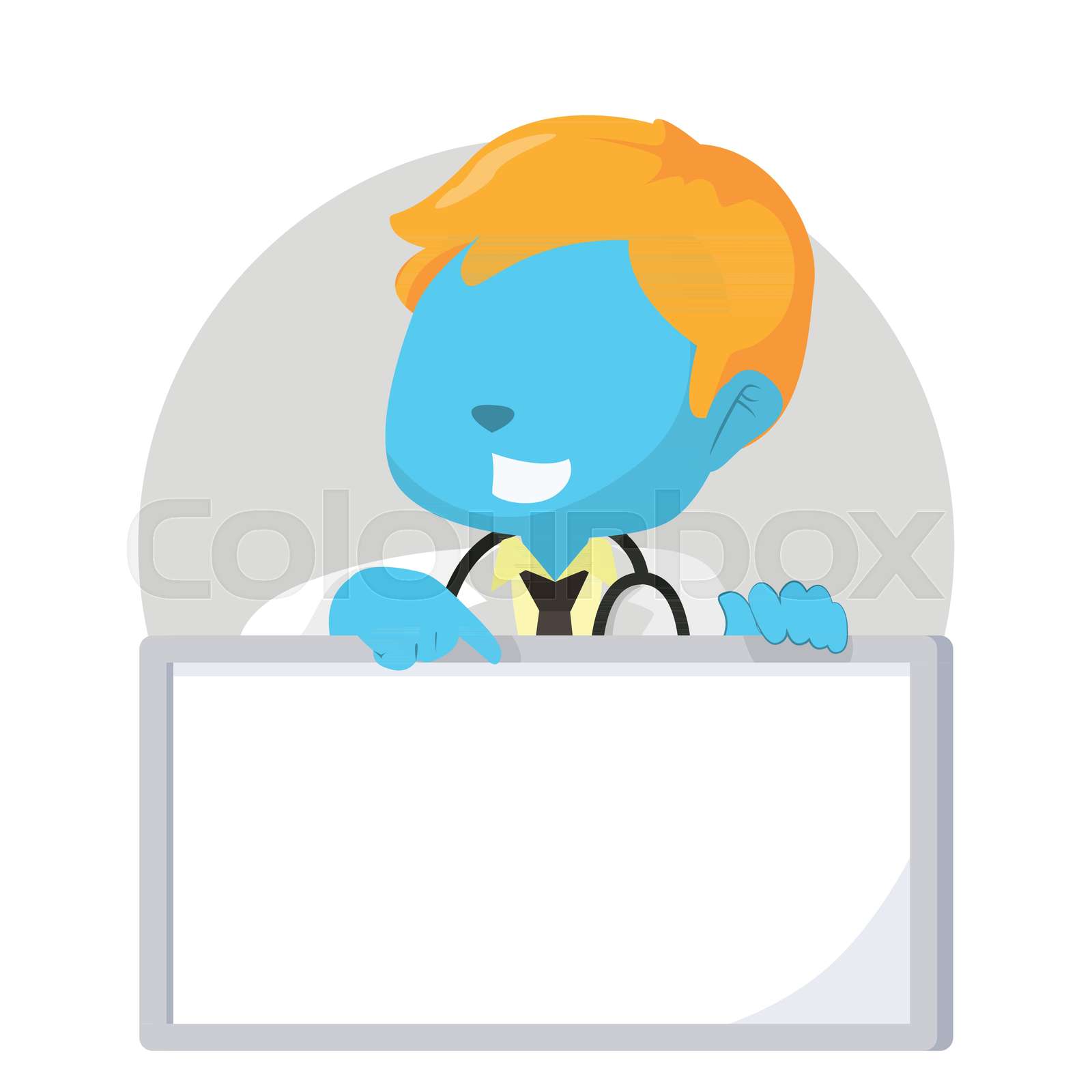 Blue boy doctor holding sign | Stock vector | Colourbox