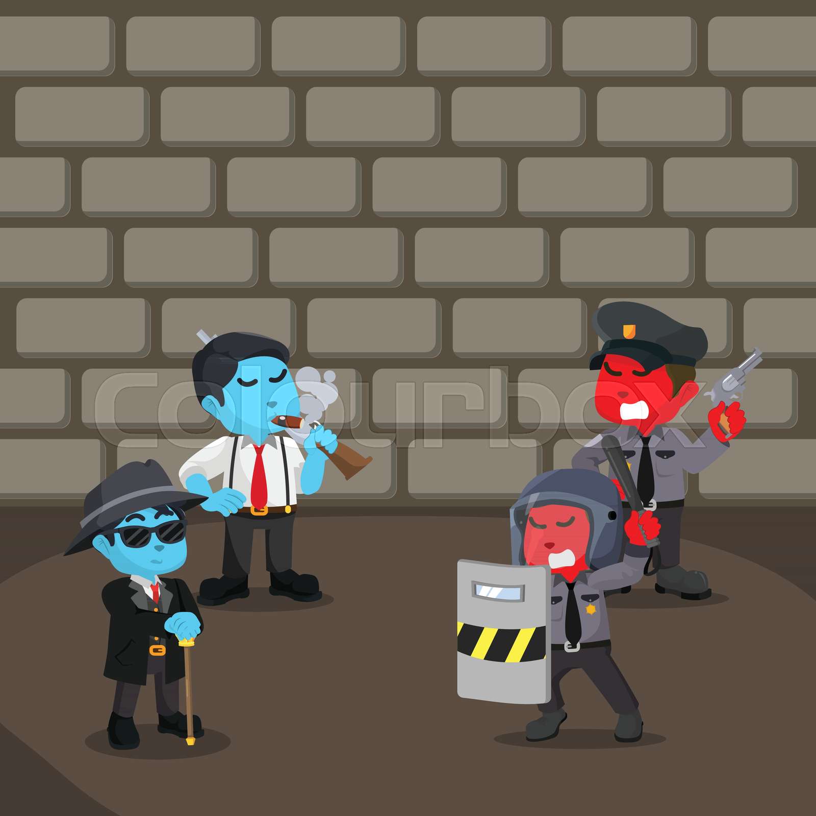 Group of mafia fighting with group of police | Stock vector | Colourbox