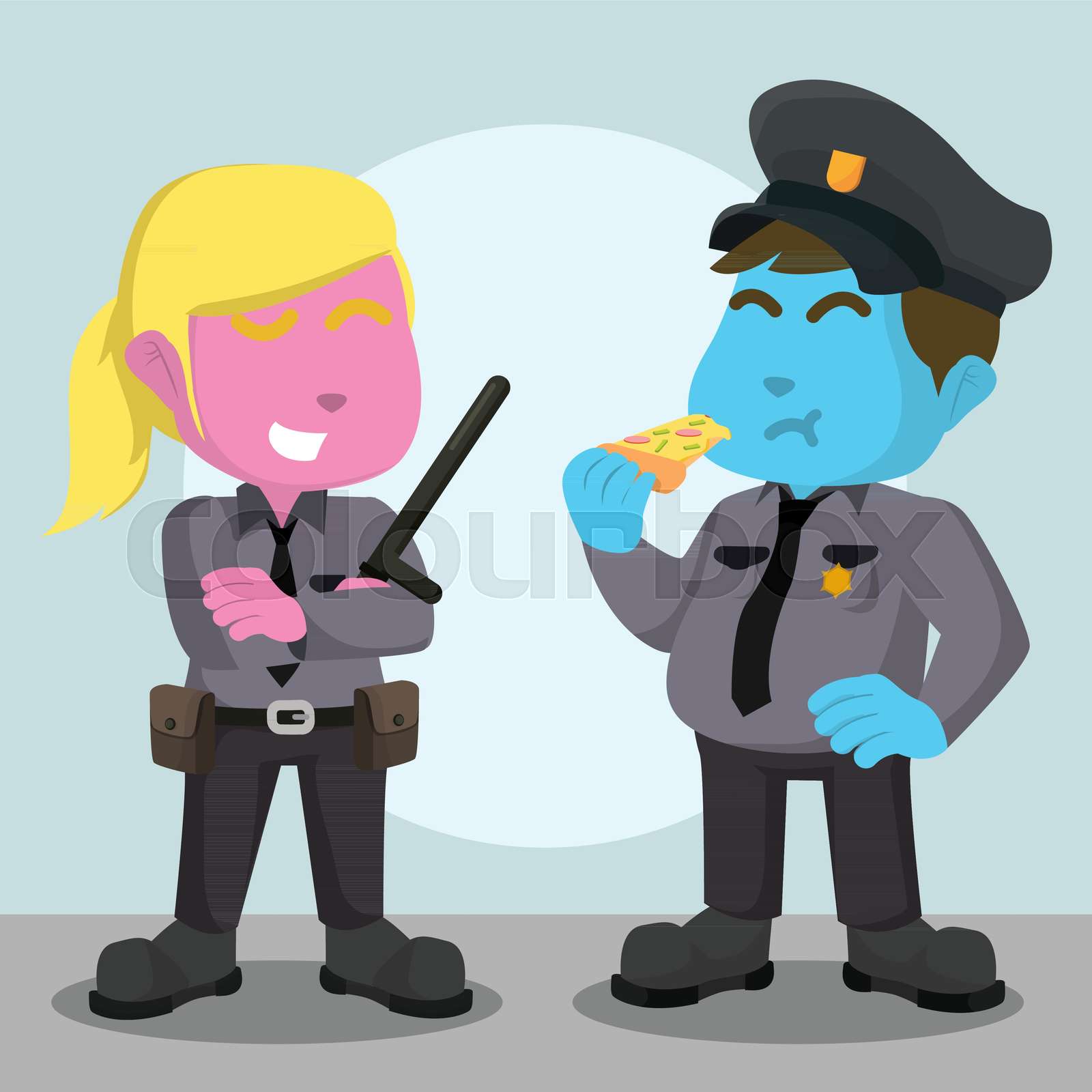 Fat police officer with woman police officer | Stock vector | Colourbox
