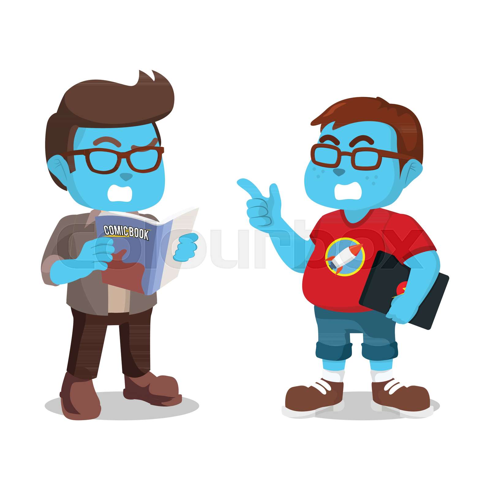 Nerd talking each other about comic | Stock vector | Colourbox