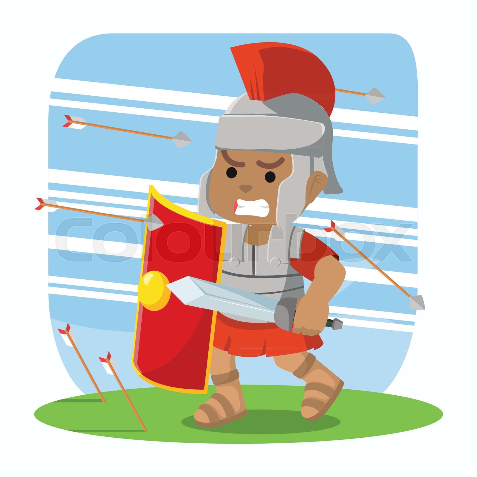 African roman soldier taking cover from arrows | Stock vector | Colourbox