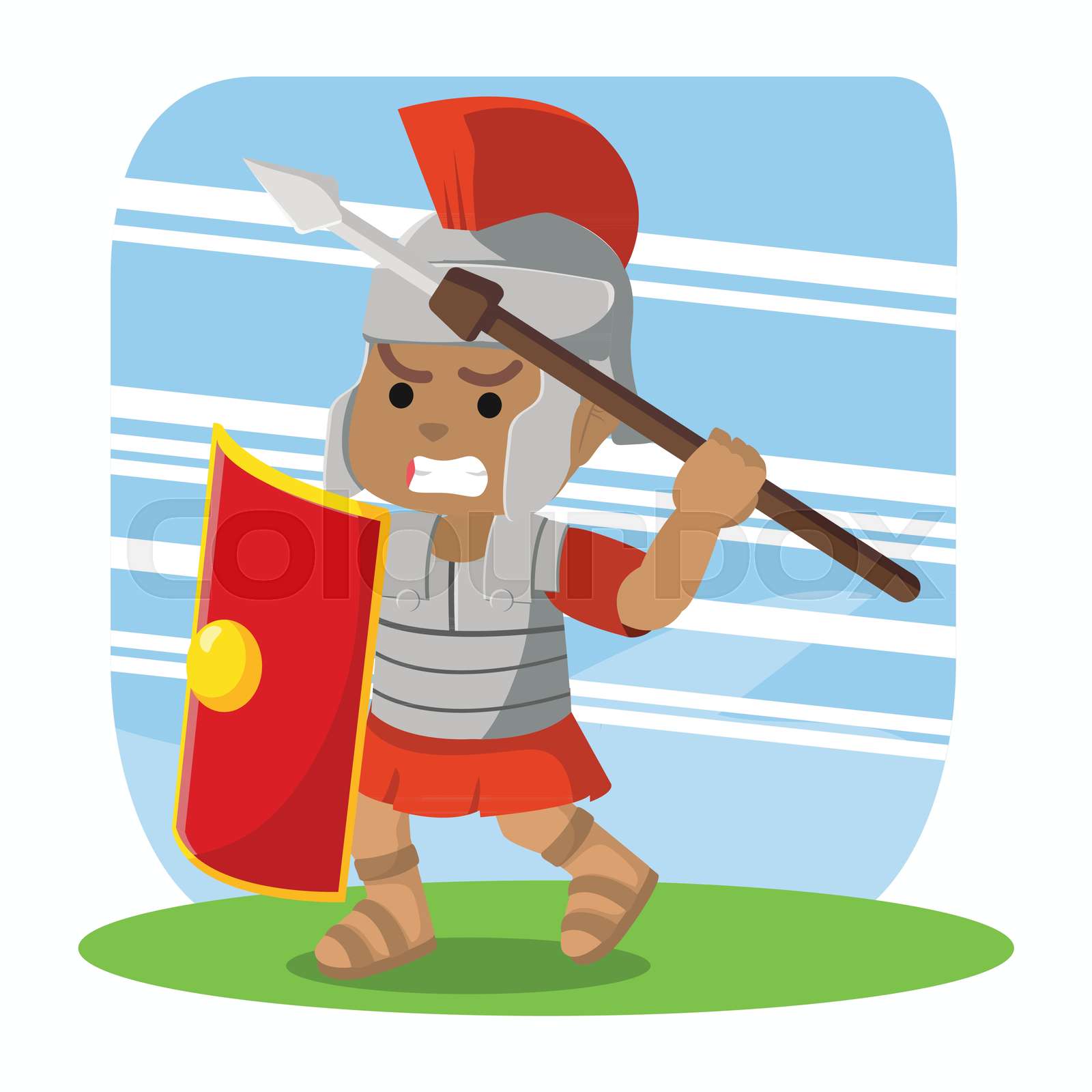 African roman soldier taking spear for throwing | Stock vector | Colourbox
