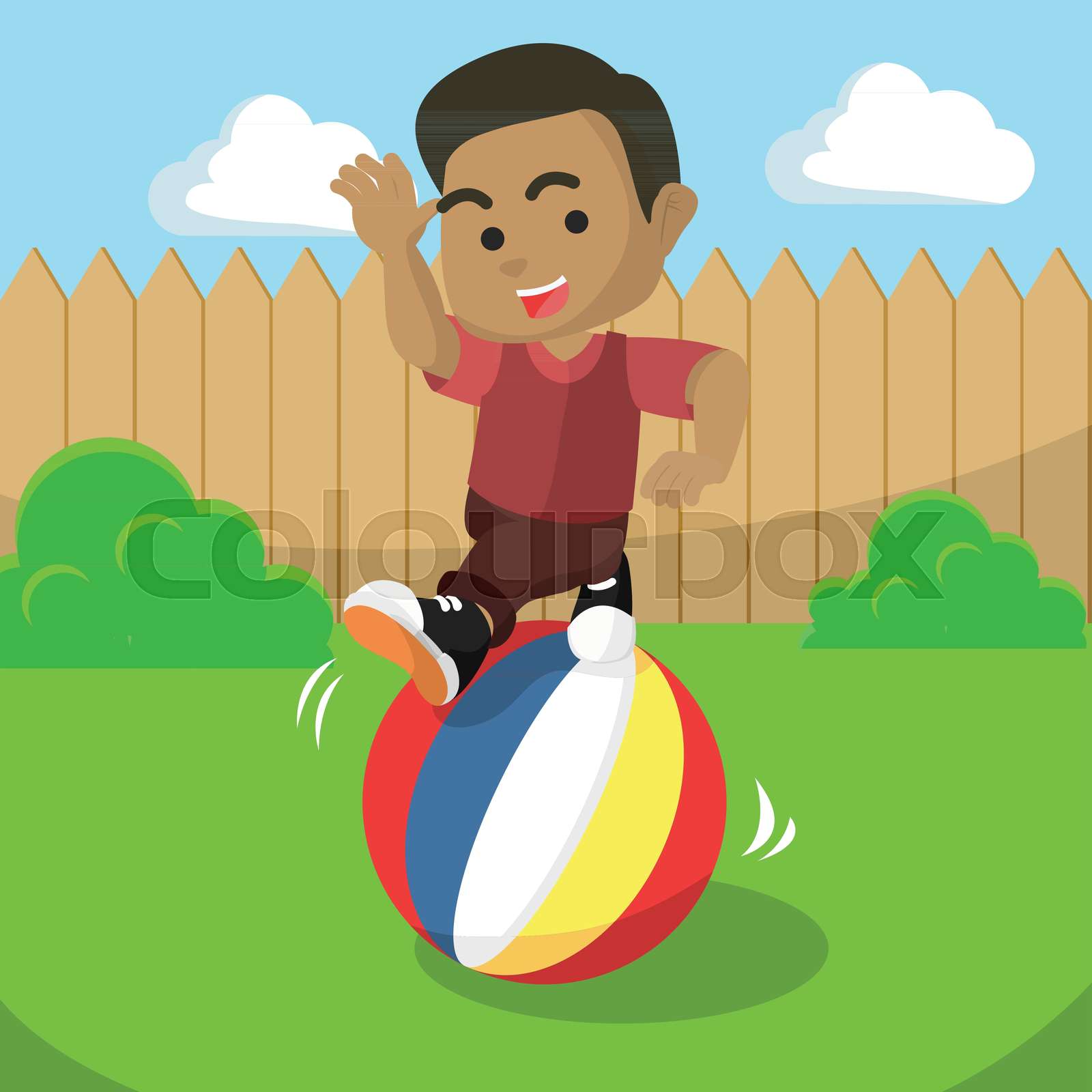 African boy rolling the ball | Stock vector | Colourbox