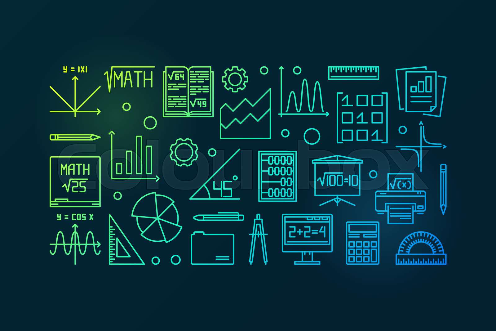 Mathematics vector colorful thin line banner | Stock vector | Colourbox