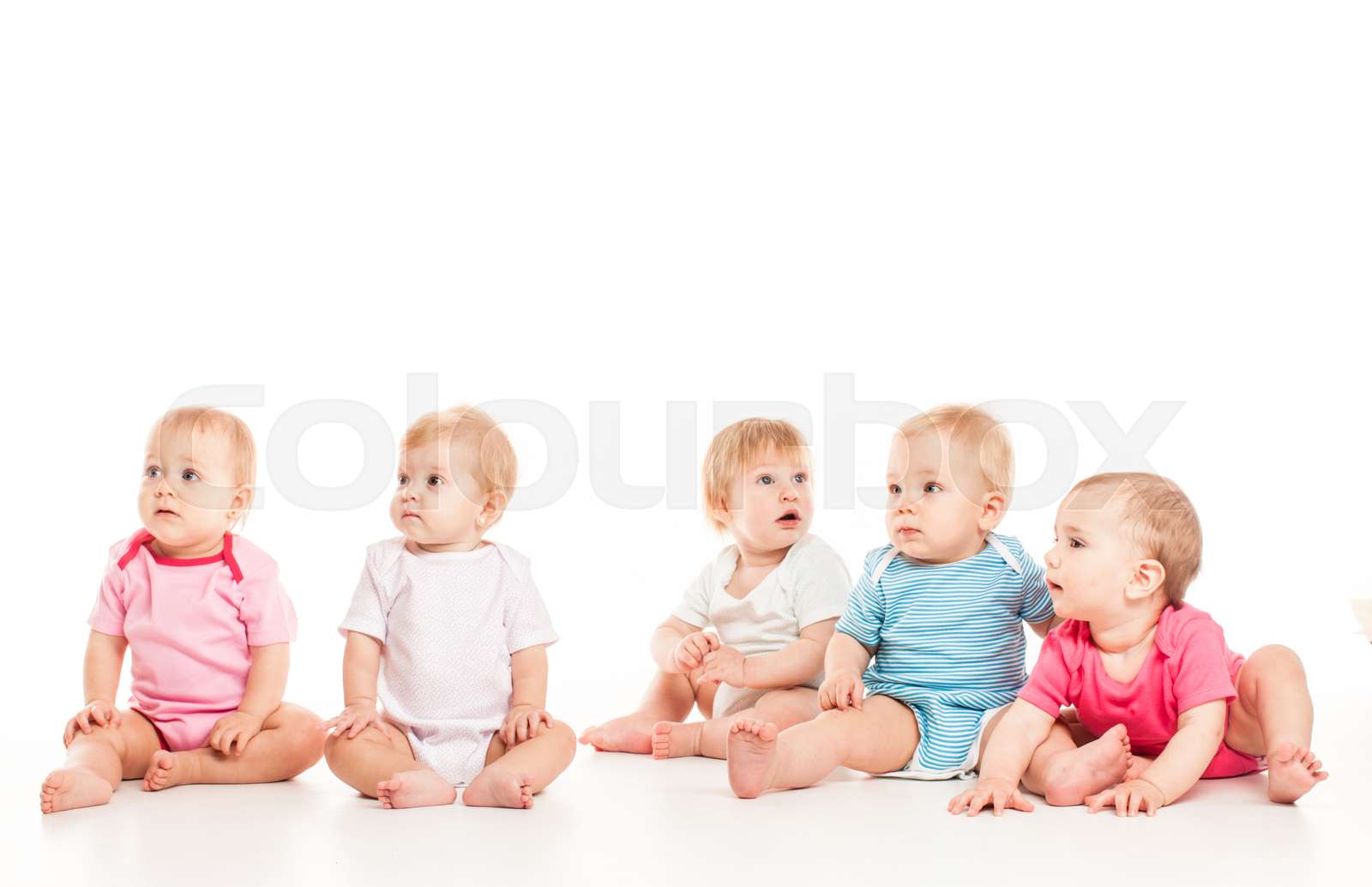 Five babies isolated | Stock image | Colourbox