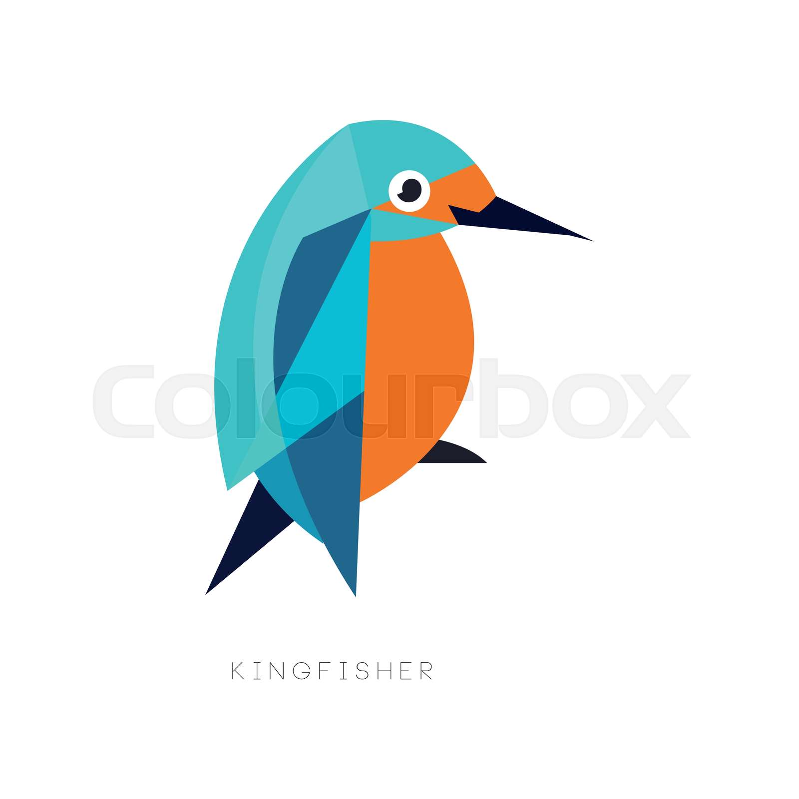 Geometric symbol of kingfisher. Brightly colored bird with long beak ...
