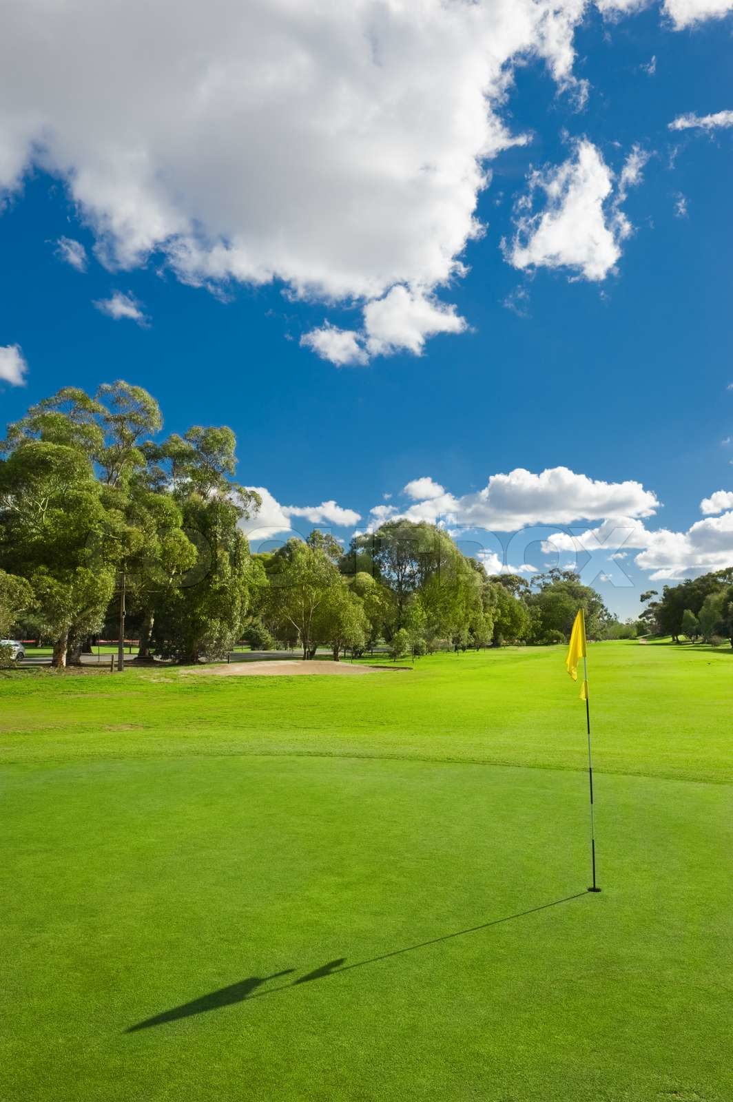Landscape of a beautiful green golf course with sky | Stock image ...