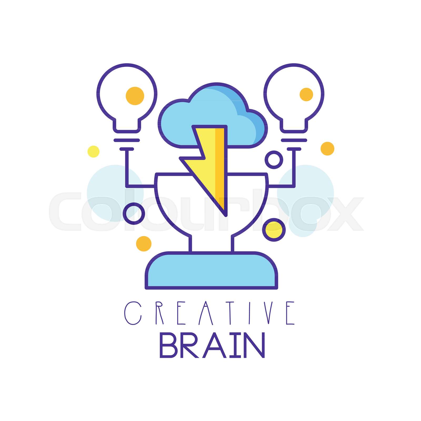 Colorful linear logo design with human head, cloud and light bulbs ...