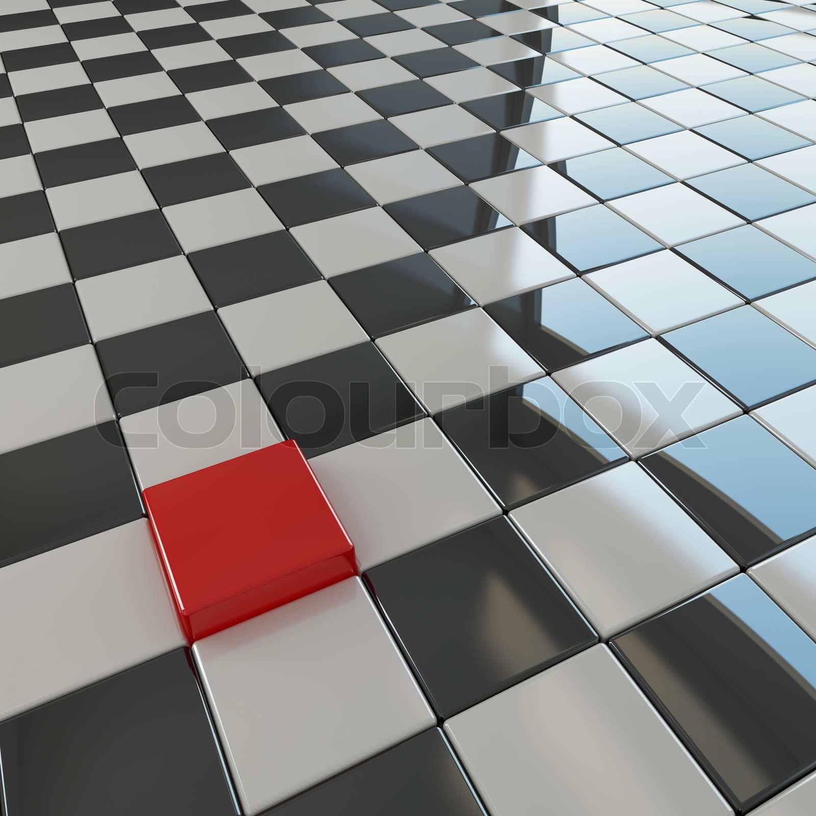 Outstanding red cube among black and white flat cubes | Stock image ...