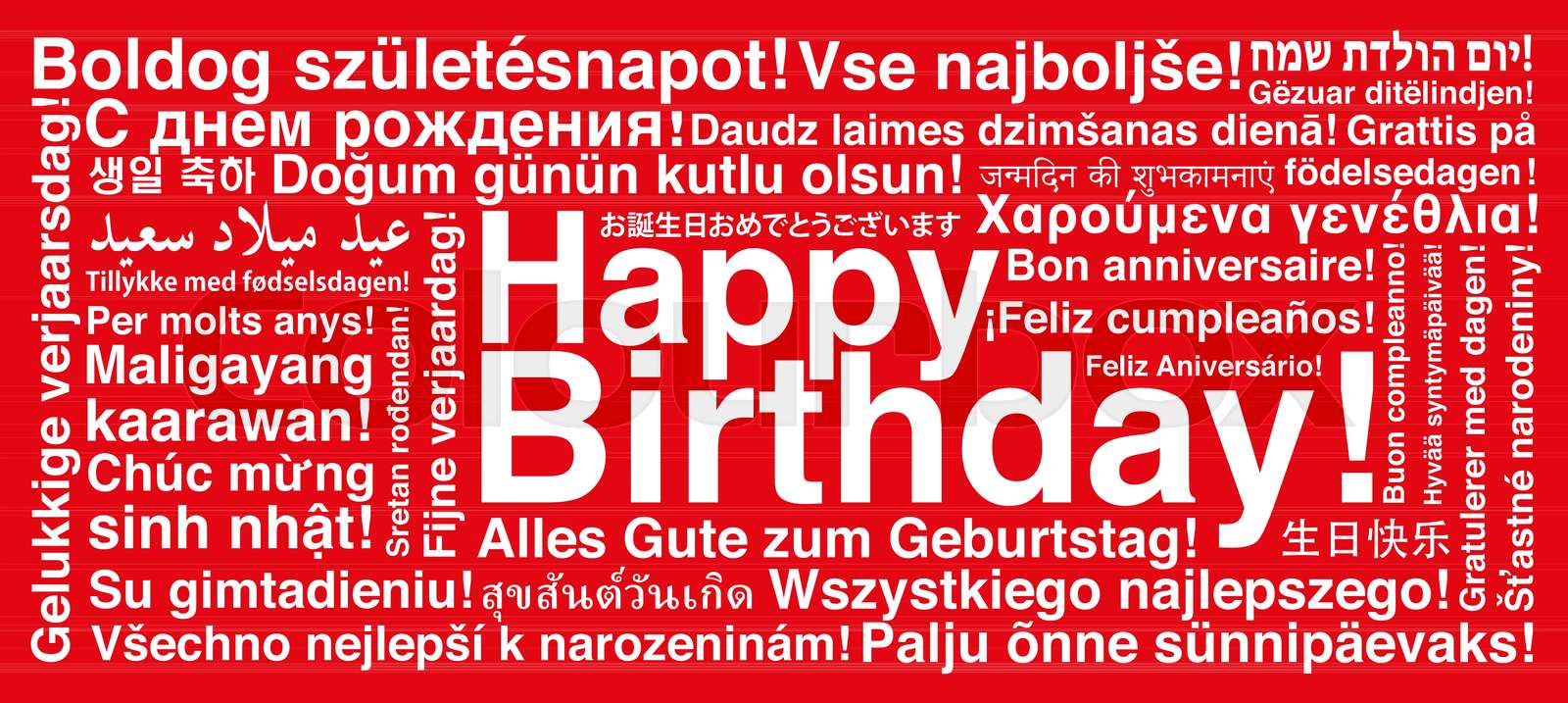 Happy Birthday in different languages wordcloud greeting card | Stock ...