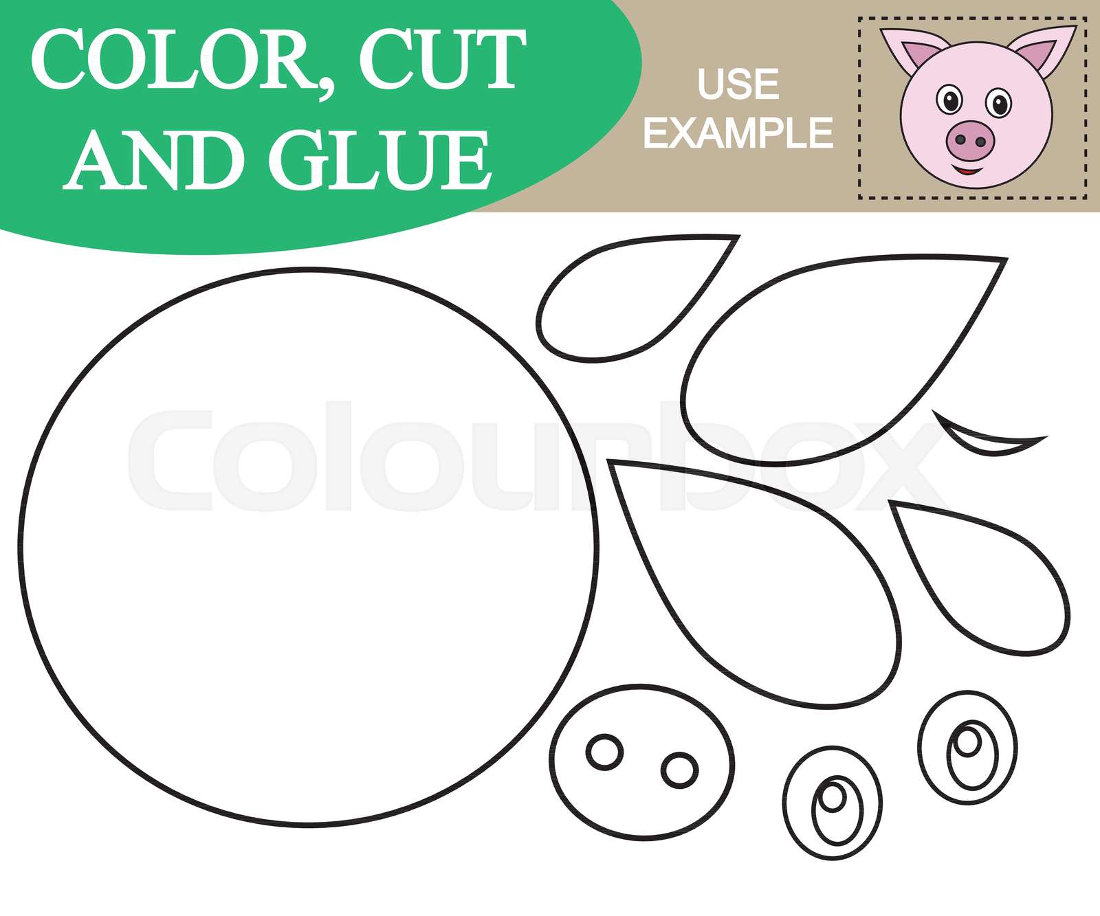 Paint, cut and paste the image of face of pig. Game for children ...