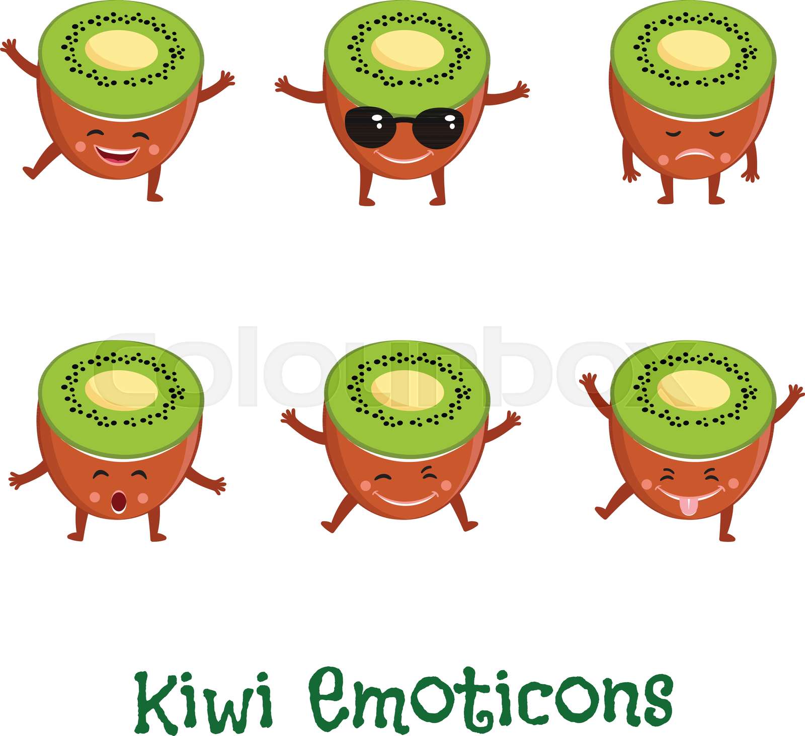 Kiwi smiles. Cute cartoon emoticons. Emoji icons | Stock vector | Colourbox
