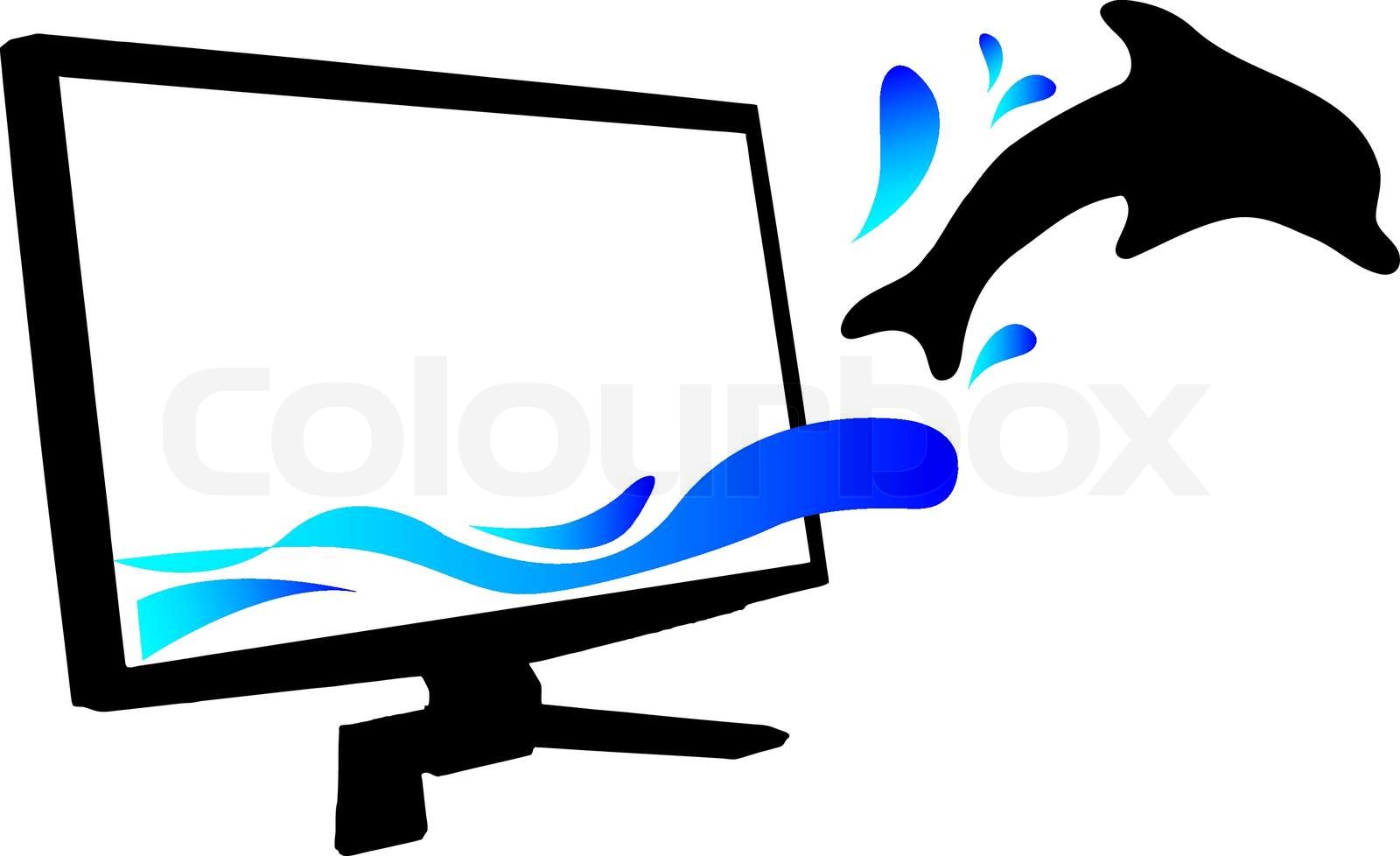 dolphin jump from monitor | Stock vector | Colourbox
