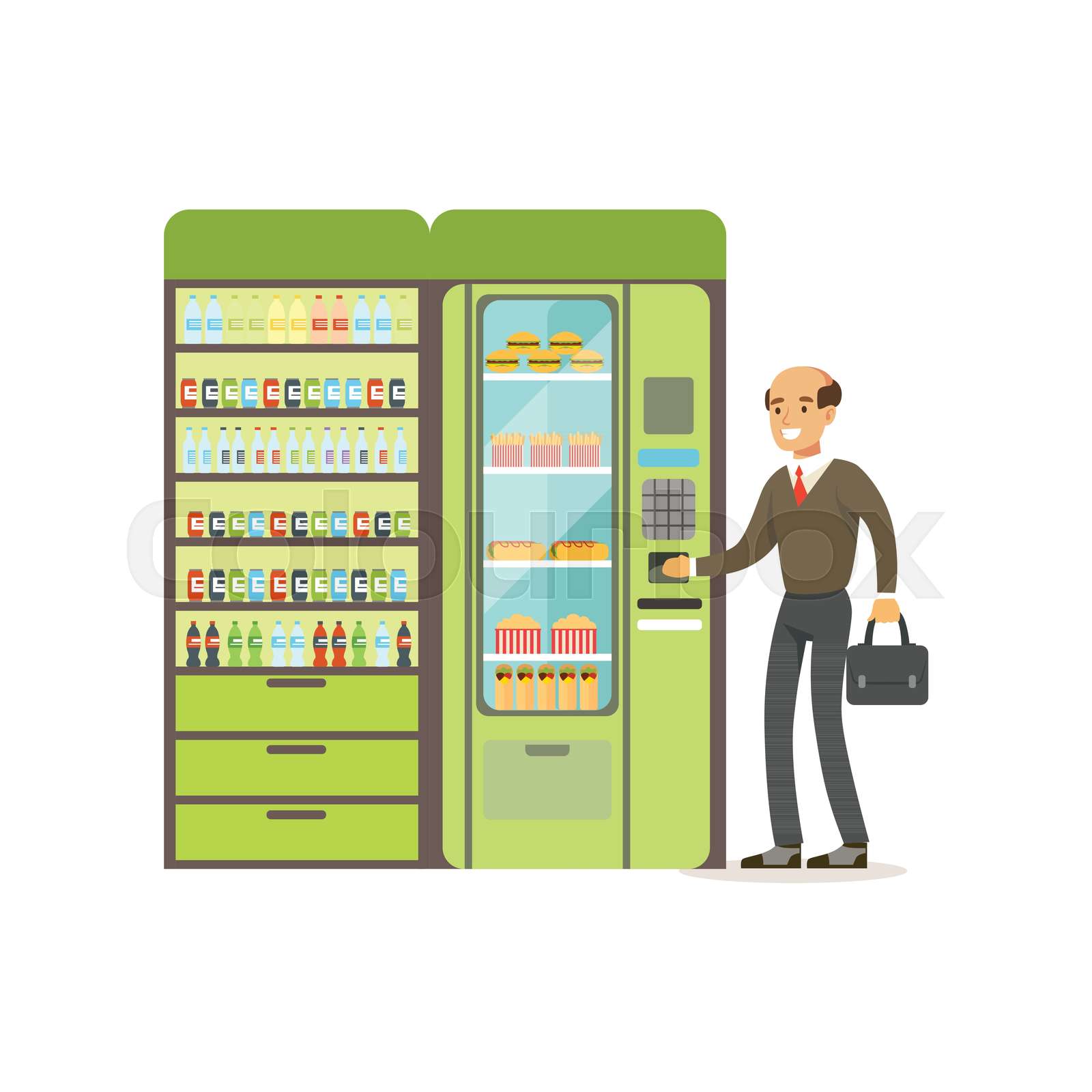 Businessman using automatic vending machine with fast food vector ...
