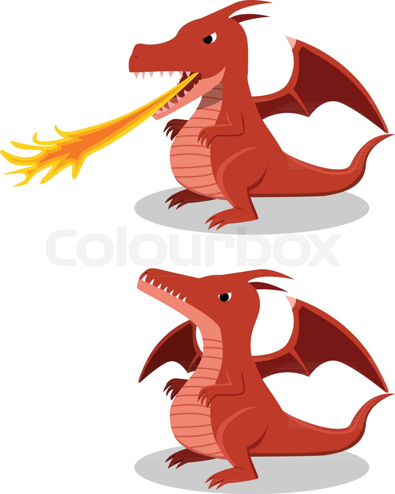 Angry red dragon with fire breath, cartoon vector | Stock vector ...