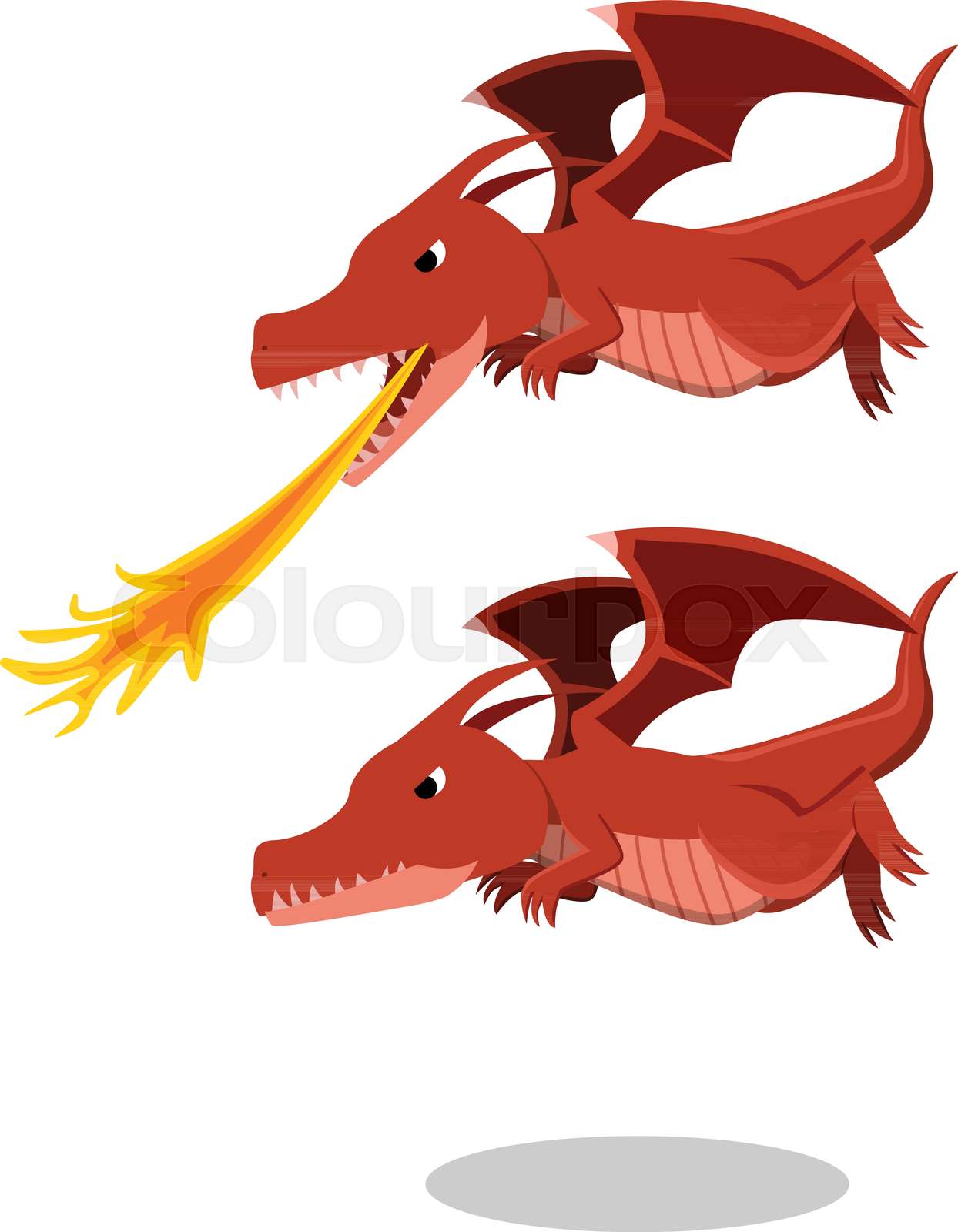 Angry red dragon with fire breath, cartoon vector | Stock vector ...