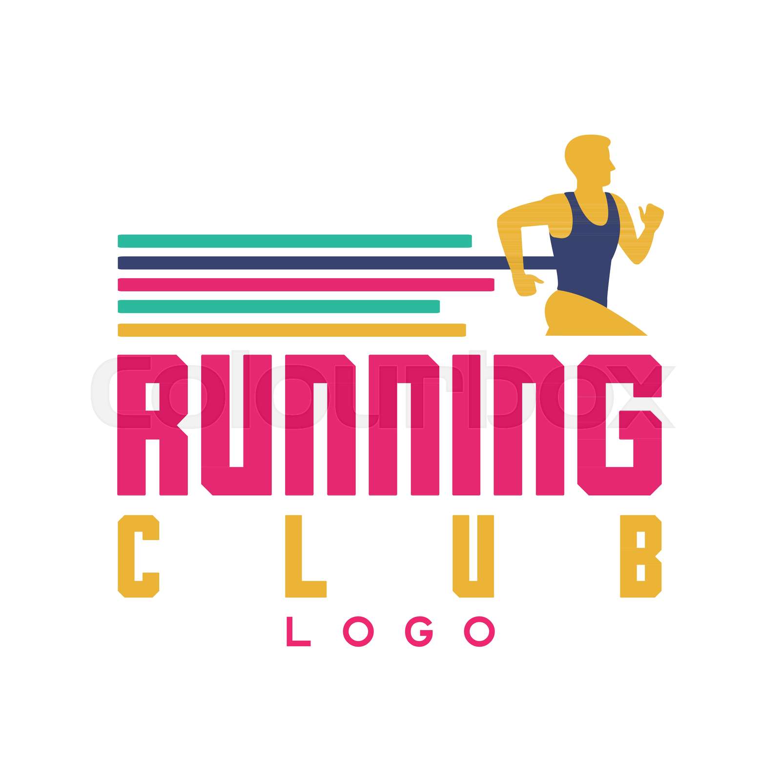 Running club logo, emblem with abstract running man, label for sports ...