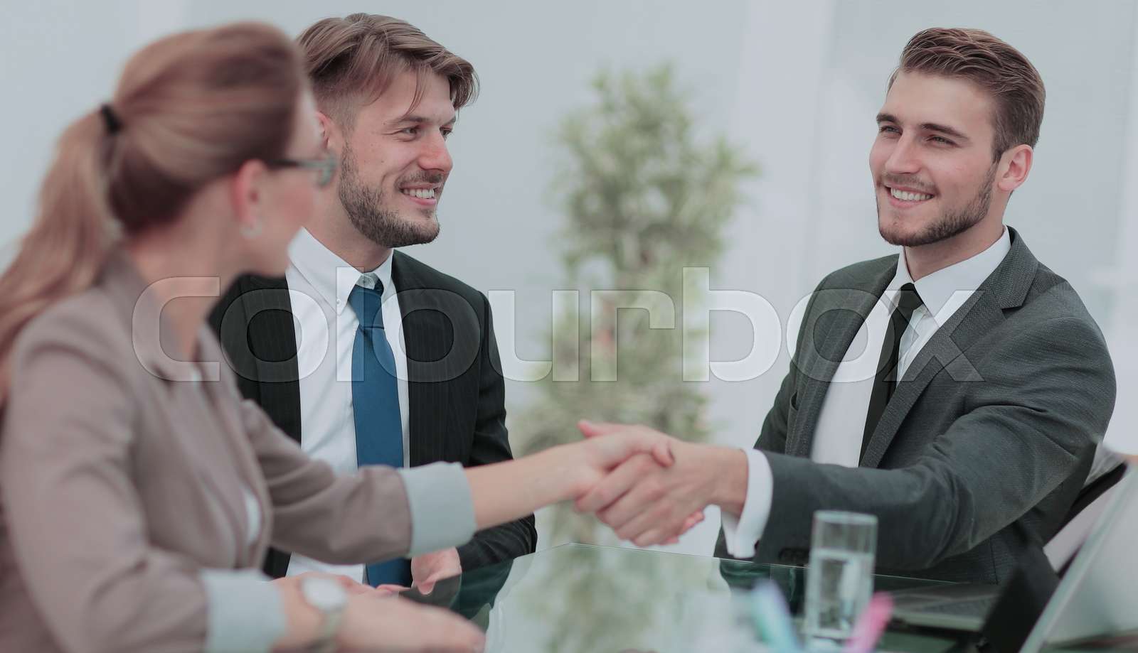 Business people closing a deal and handshaking at the office | Stock ...