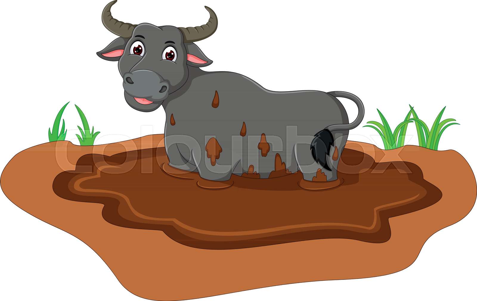 cute bull cartoon standing on mud with smile | Stock vector | Colourbox