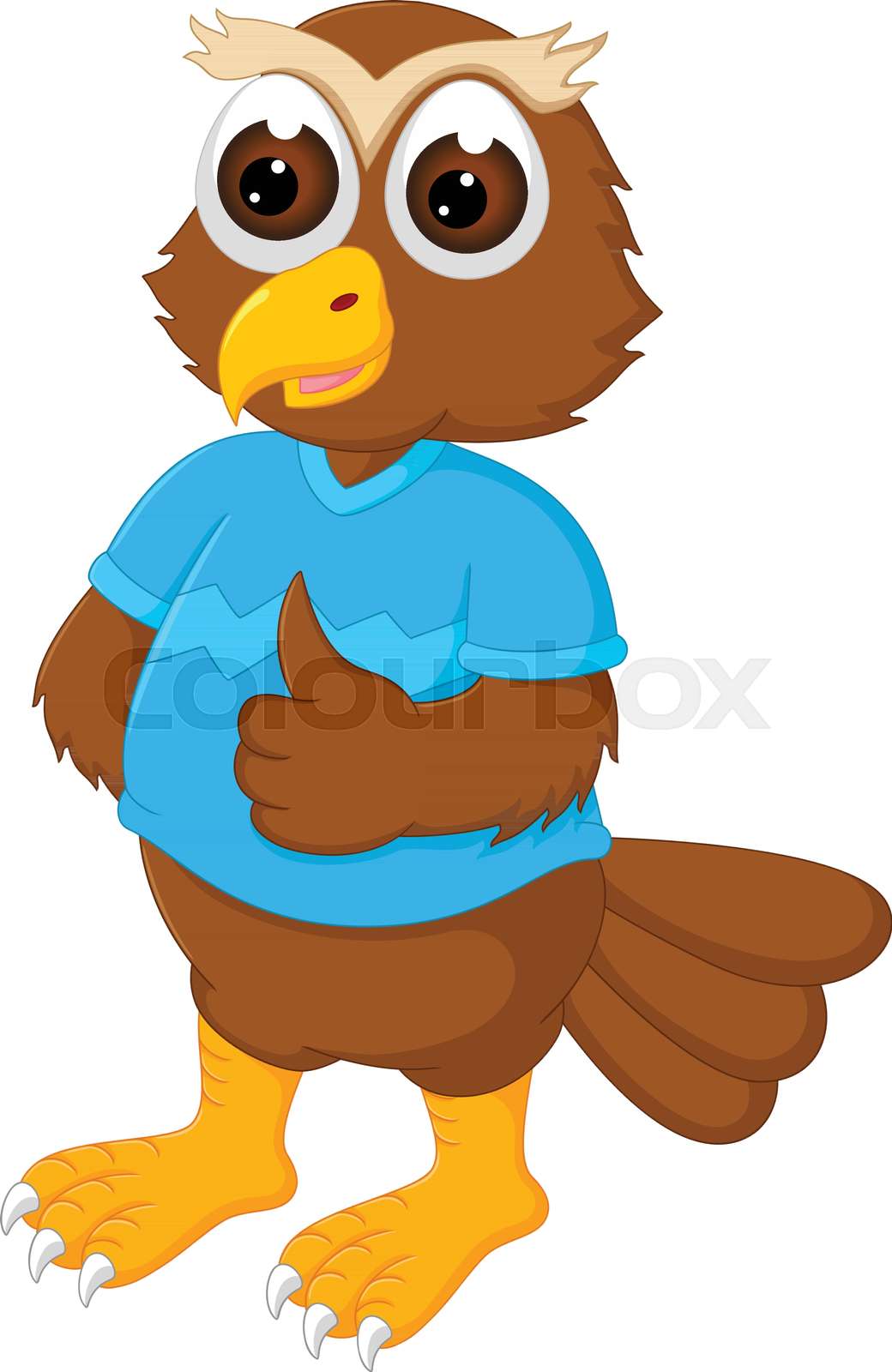 funny owl cartoon posing with smile and thumb up | Stock vector | Colourbox